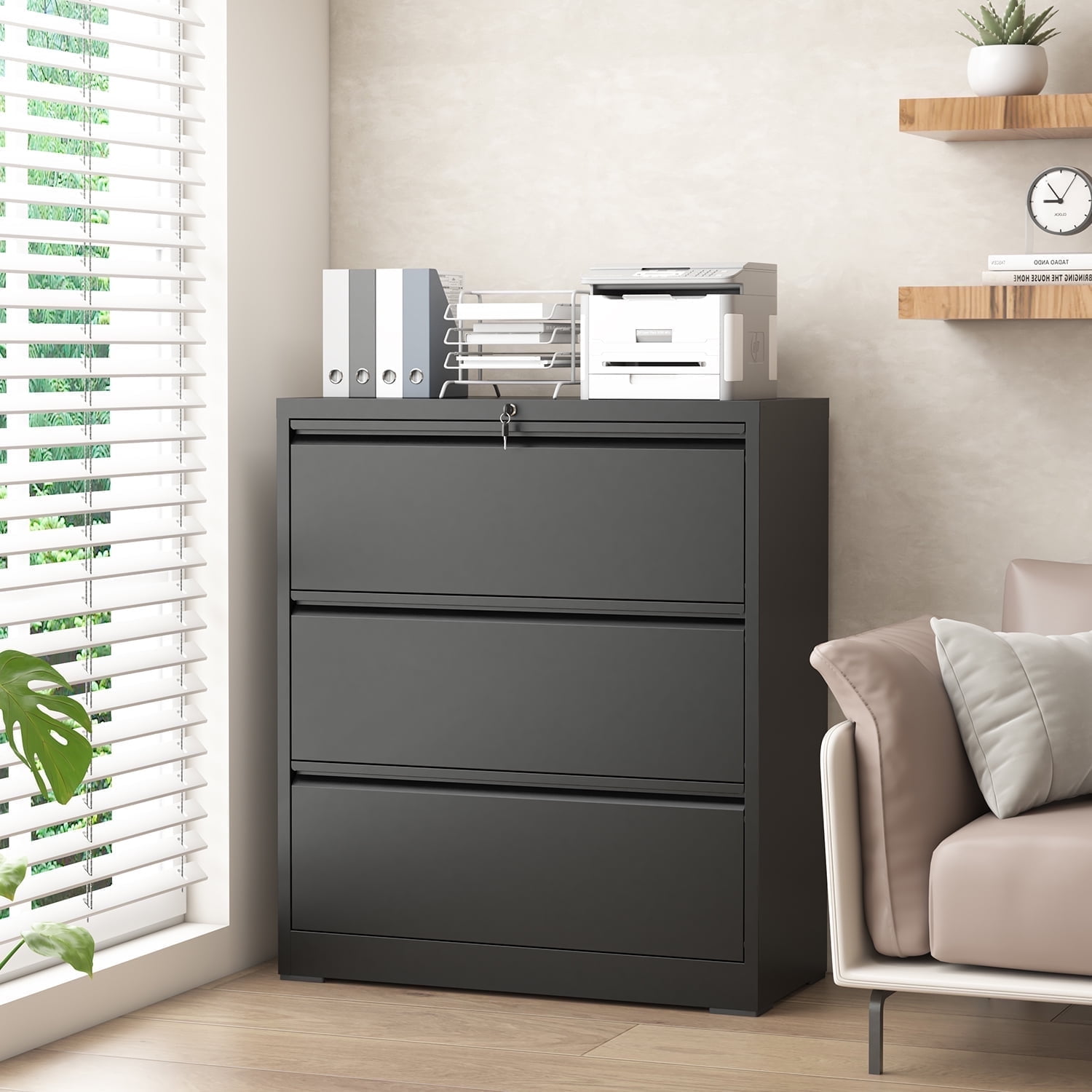 IKIMI 3-Drawer Lockable Lateral File Cabinet, Metal Storage for Legal ...