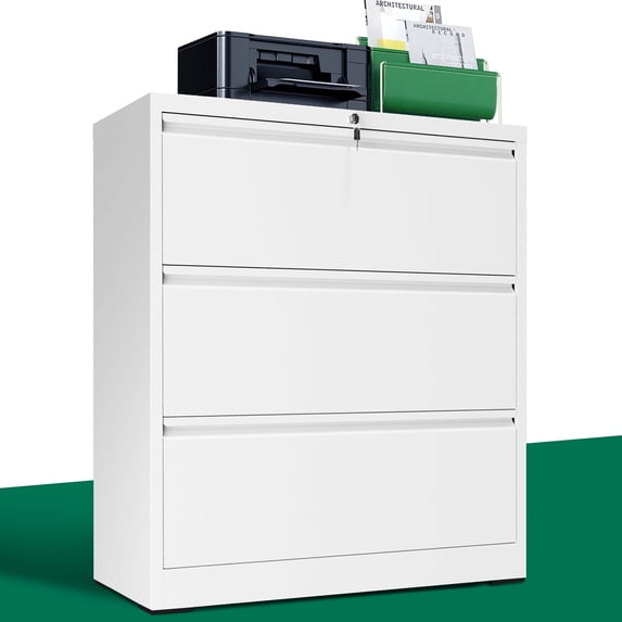 3 Drawer Lateral File Cabinet with Lock, Horizontal Metal File Cabinets ...