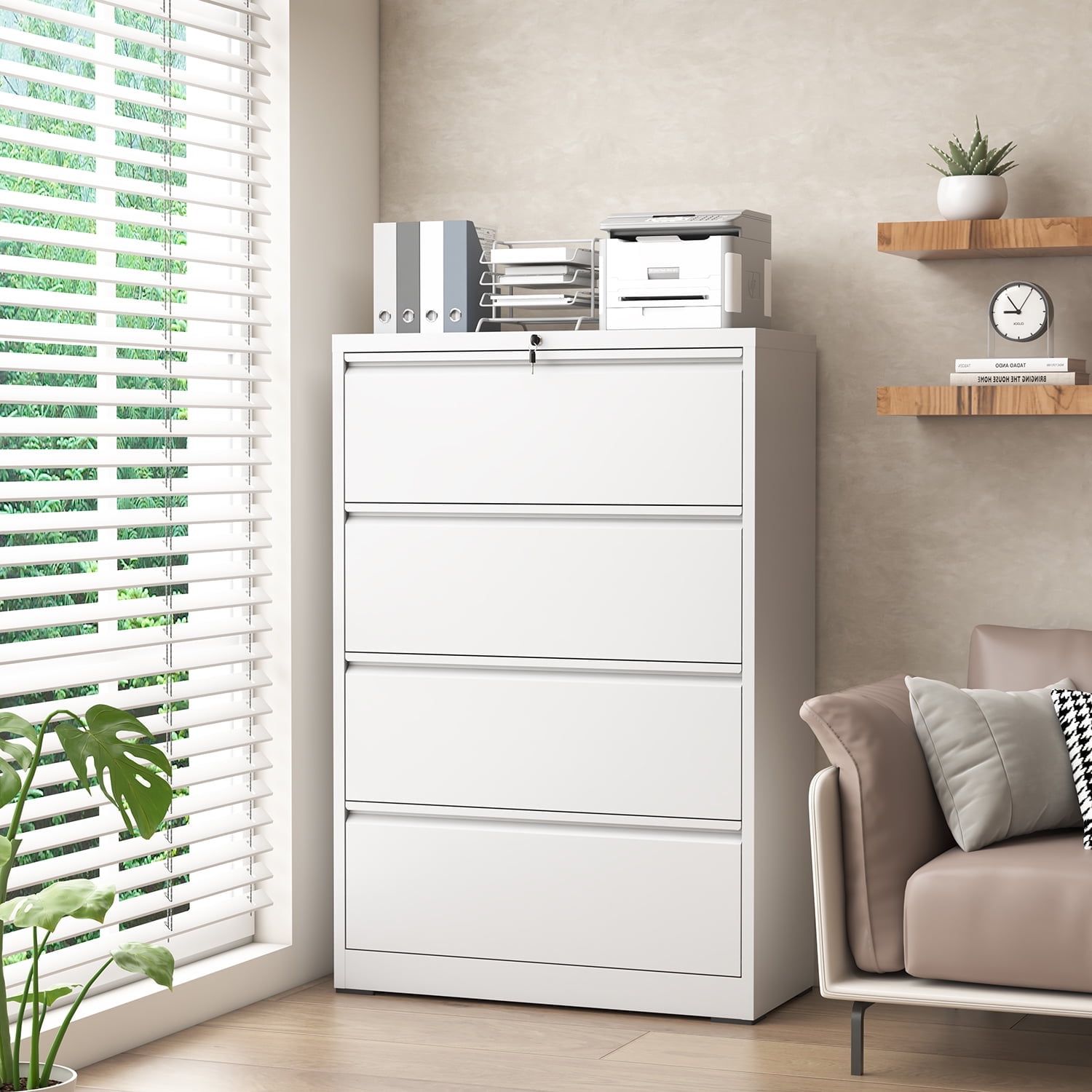 IKIMI Lateral File Cabinet with Lock, 4 Drawer Metal File Cabinets for Home Office, Large Filing ...