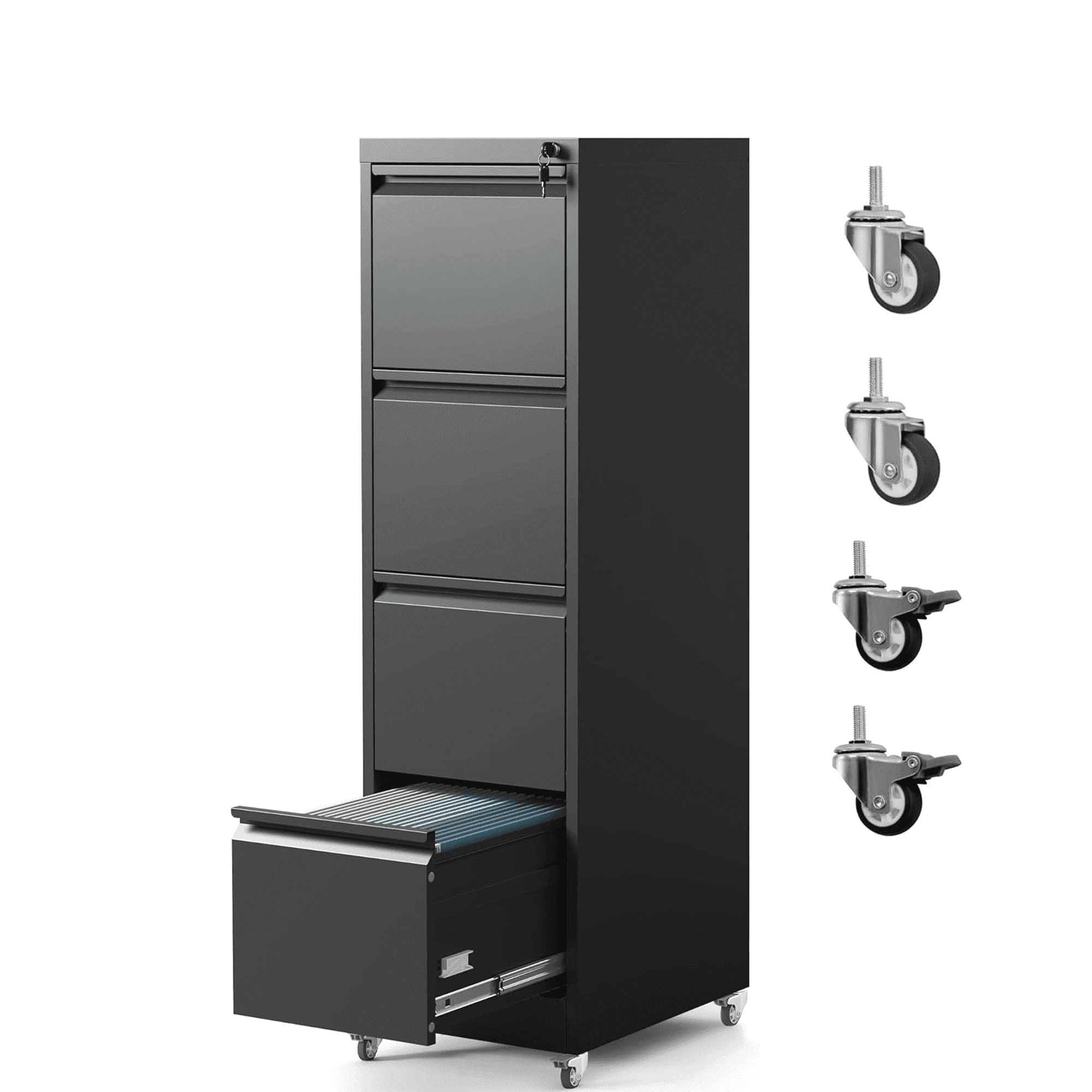 IKIMI 4-Drawer Vertical File Cabinets with Lock, Portable Rolling Metal ...