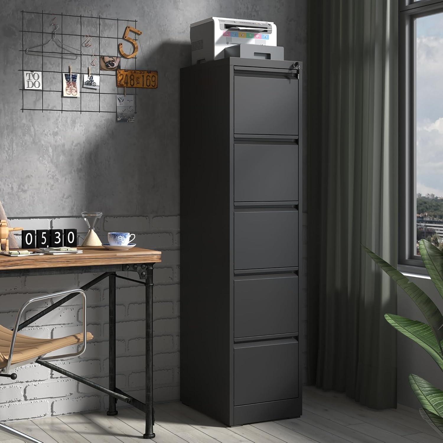 IKIMI 5 Drawer File Cabinet with Lock, Metal Vertical Filing Cabinets ...