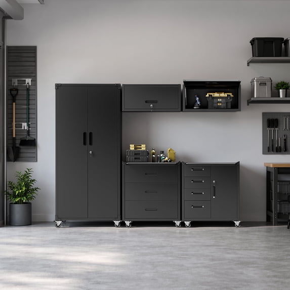 IKIMI 5-Piece Set Metal Garage Storage Cabinet System with Drawers and ...