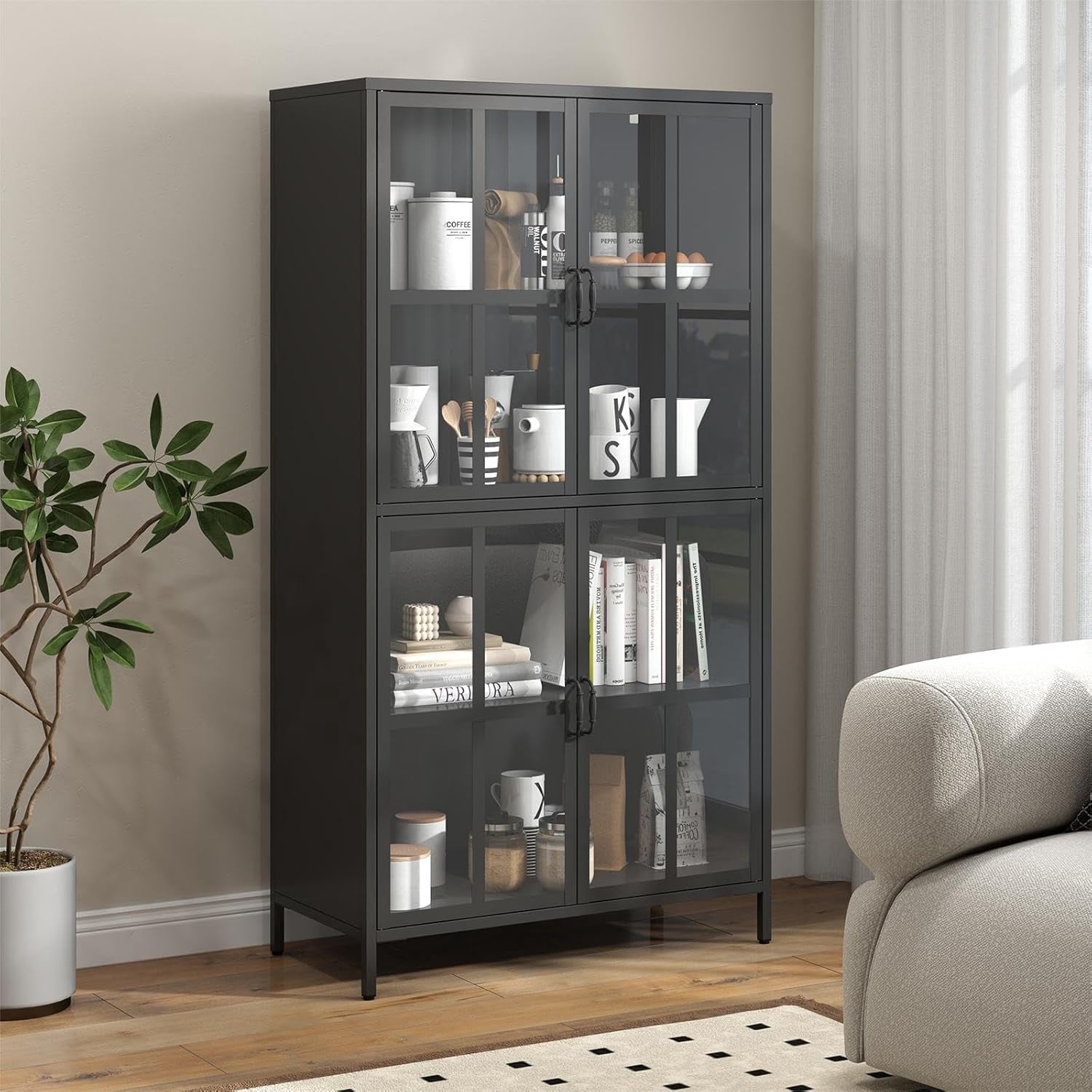 IKIMI 63"Tall Metal Display Cabinet with 4 Shelves & 4 Glass Doors ...