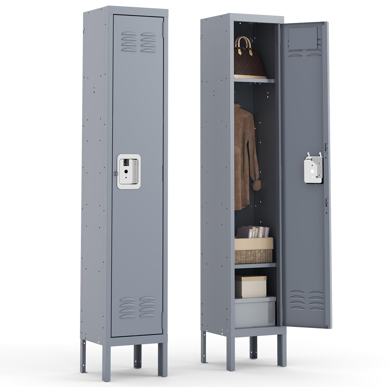 IKIMI 66" Metal Locker with Lock, Storage Locker Cabinet with 1 Door ...