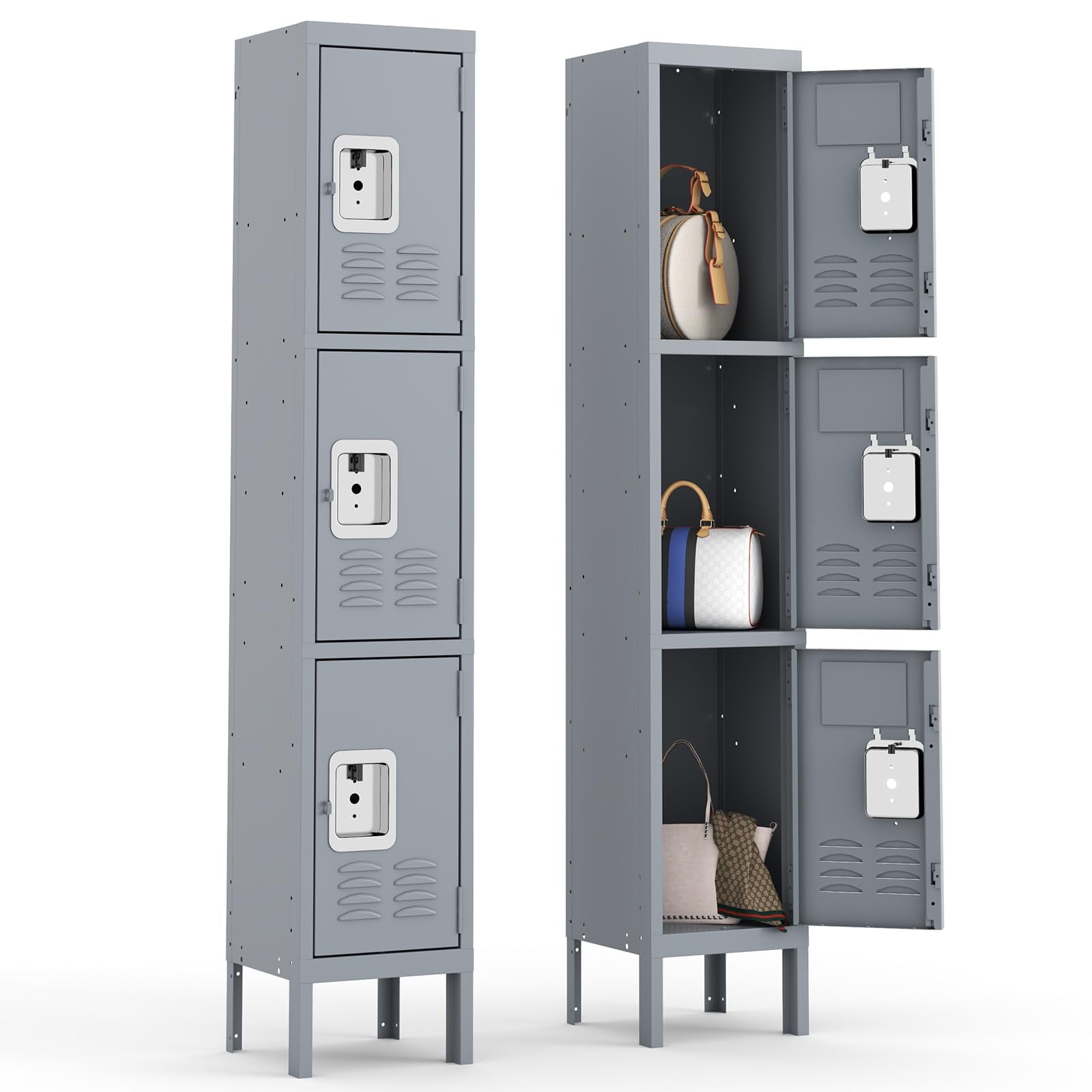 IKIMI 66" Metal Storage Locker Cabinet for School Office Gym Bedroom,3 ...