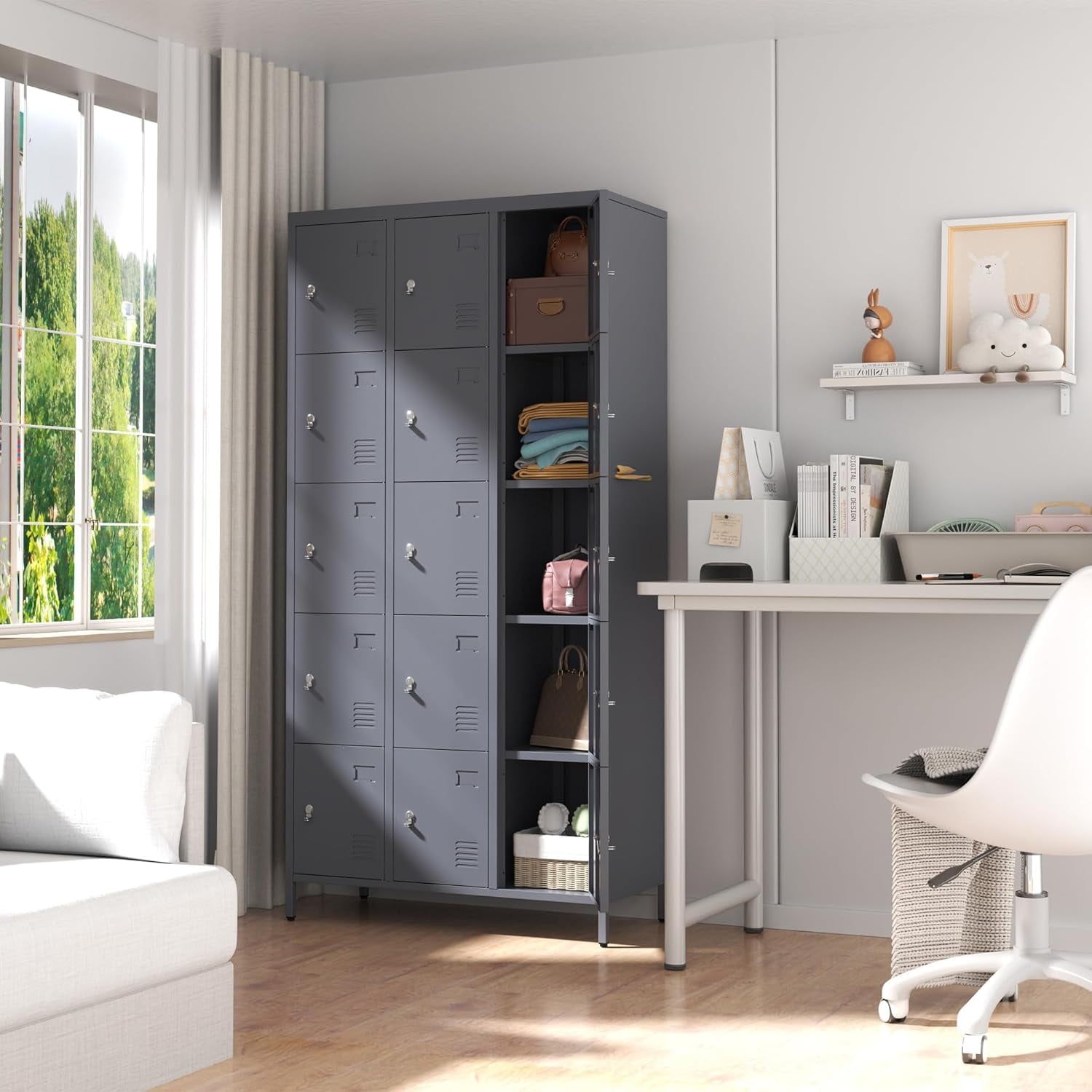 IKIMI 72" Metal Locker with Lock,15 Doors Steel Storage Locker ...