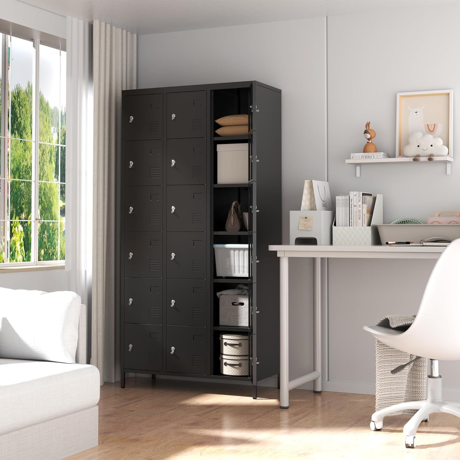 IKIMI 72" Metal Locker with Lock,18 Doors Steel Storage Locker ...