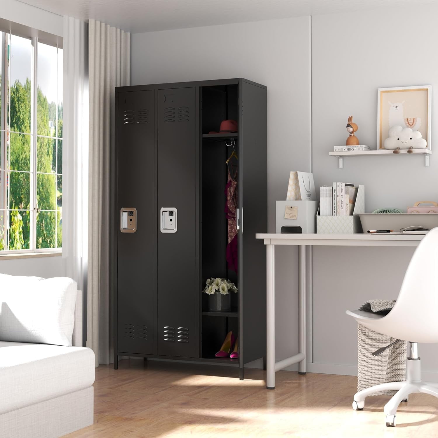 IKIMI 72" Metal Locker with Lock,3 Doors Steel Storage Locker ...