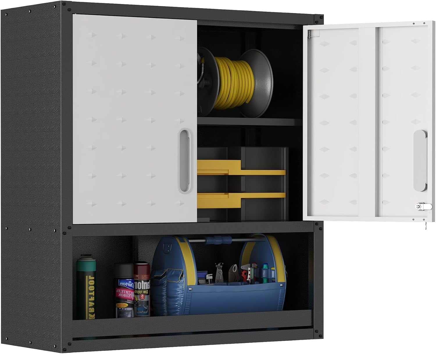 IKIMI Garage Cabinet Wall Mounted with Doors and Opening Drawer,Metal ...