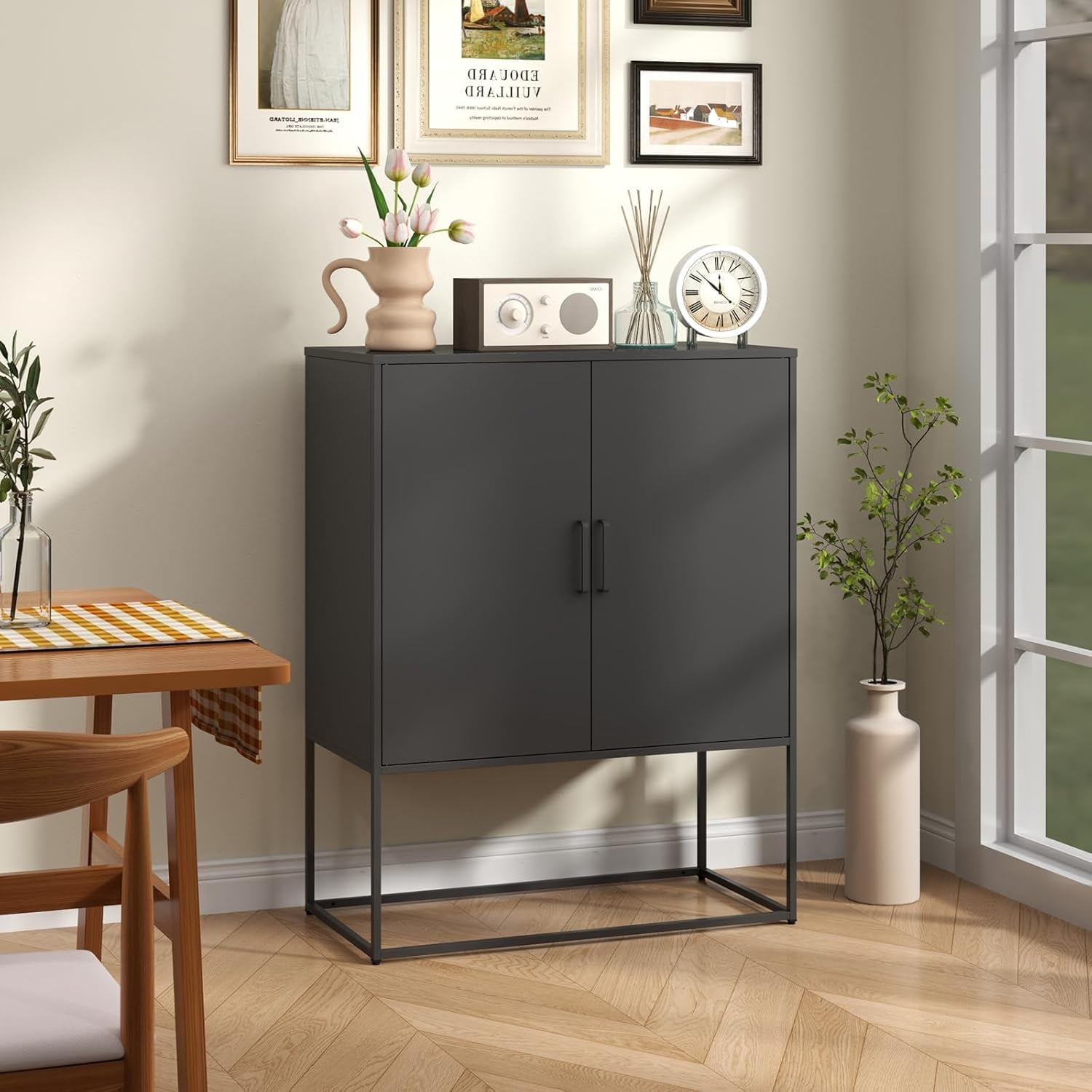 IKIMI Heavy Duty Metal Buffet Sideboard Modern Steel Storage Cabinet ...