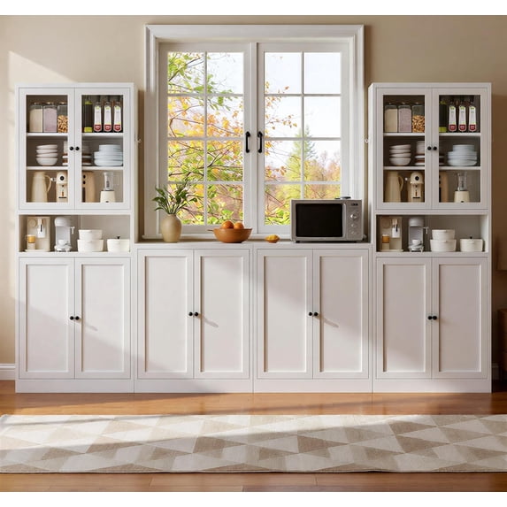 IKIMI 4-Piece Modular Kitchen Pantry Cabinet Set, Metal Buffet ...