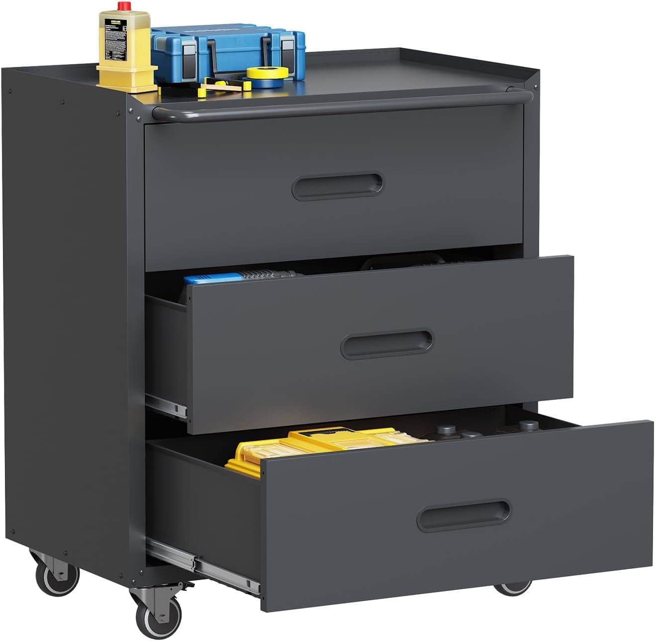 IKIMI Metal Garage Cabinet with 3 Drawers,Rolling Tool Cabinets, Mobile ...
