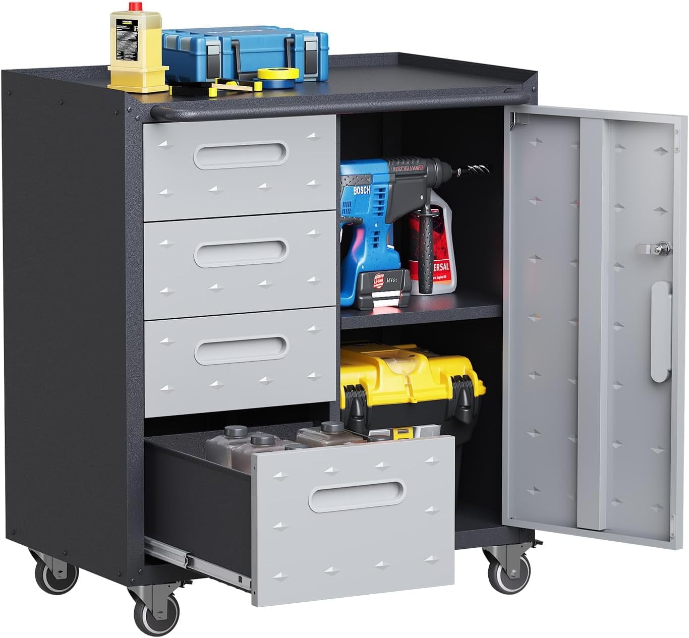 IKIMI Metal Storage Cabinet with 4 Drawers&1 Door,Rolling Tool Cabinets ...