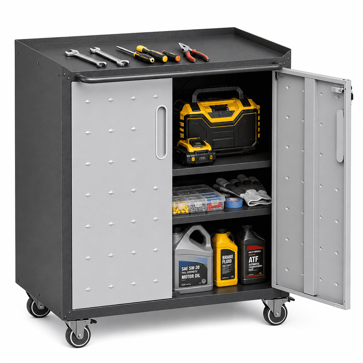 IKIMI Metal Garage Cabinet with Wheels & Locking Doors, Rolling Tool ...