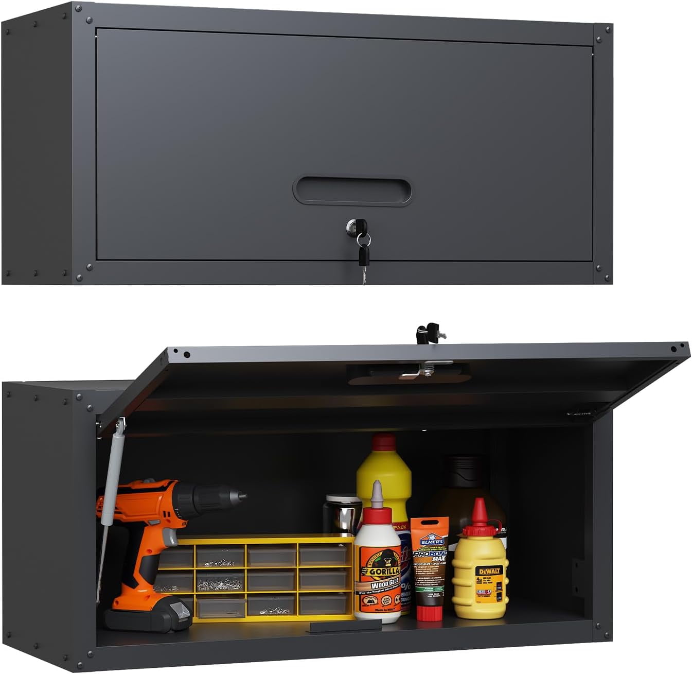 IKIMI Metal Wall Cabinet with Up-flip Door,Garage Wall Mounted Storage ...