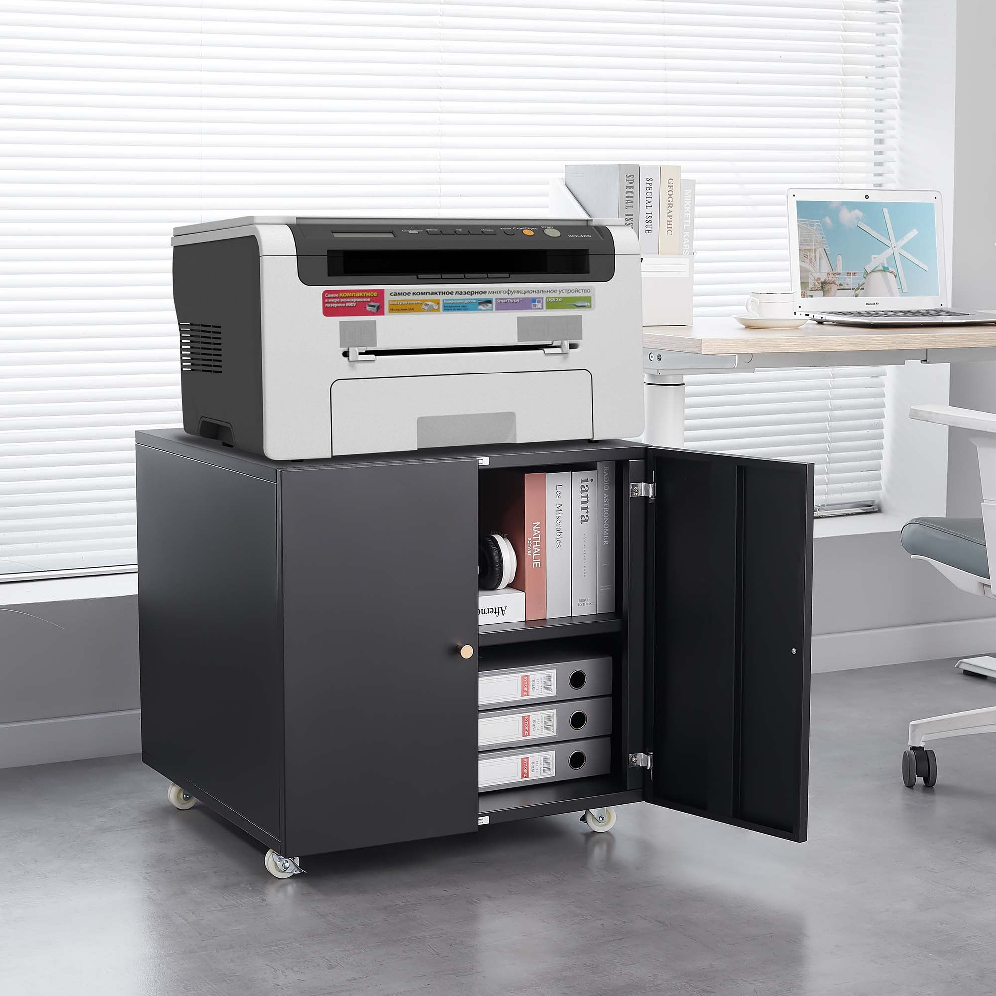 IKIMI Office Copier File Cabinet, Mobile Lateral Filing Cabinet with 2 ...