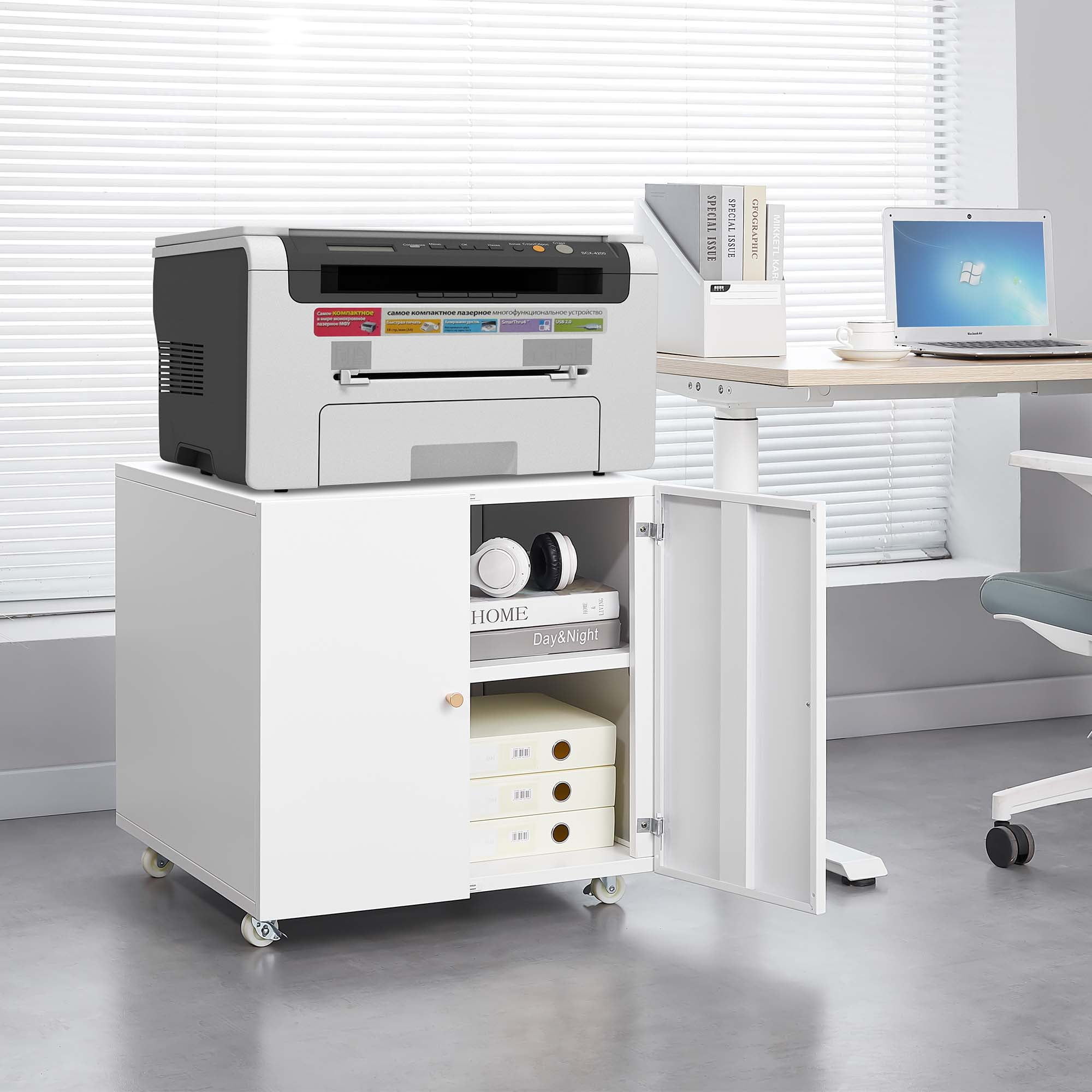 IKIMI Office Copier File Cabinet, Mobile Lateral Filing Cabinet with 2 ...