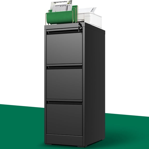 4 Drawer Black Metal Vertical File Cabinet with Lock, Small Locking ...