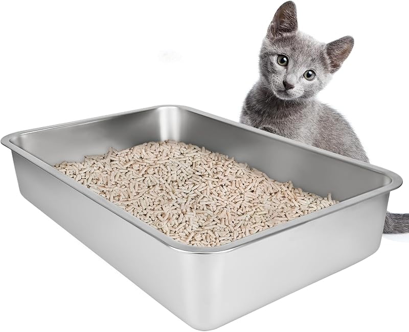 IKITCHEN Stainless Steel Cat Litter Box, Large Metal Litter Box for ...