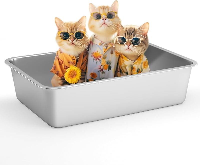 IKITCHEN Stainless Steel Cat Litter Box, Large Metal Litter Box for ...