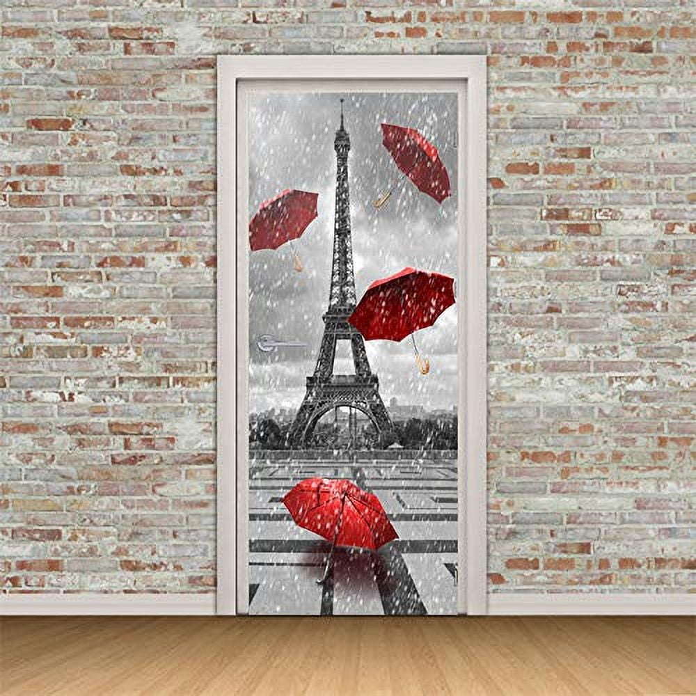 IKKSA 3D door decal paper, door cover peel and stick, Paris Tower three ...