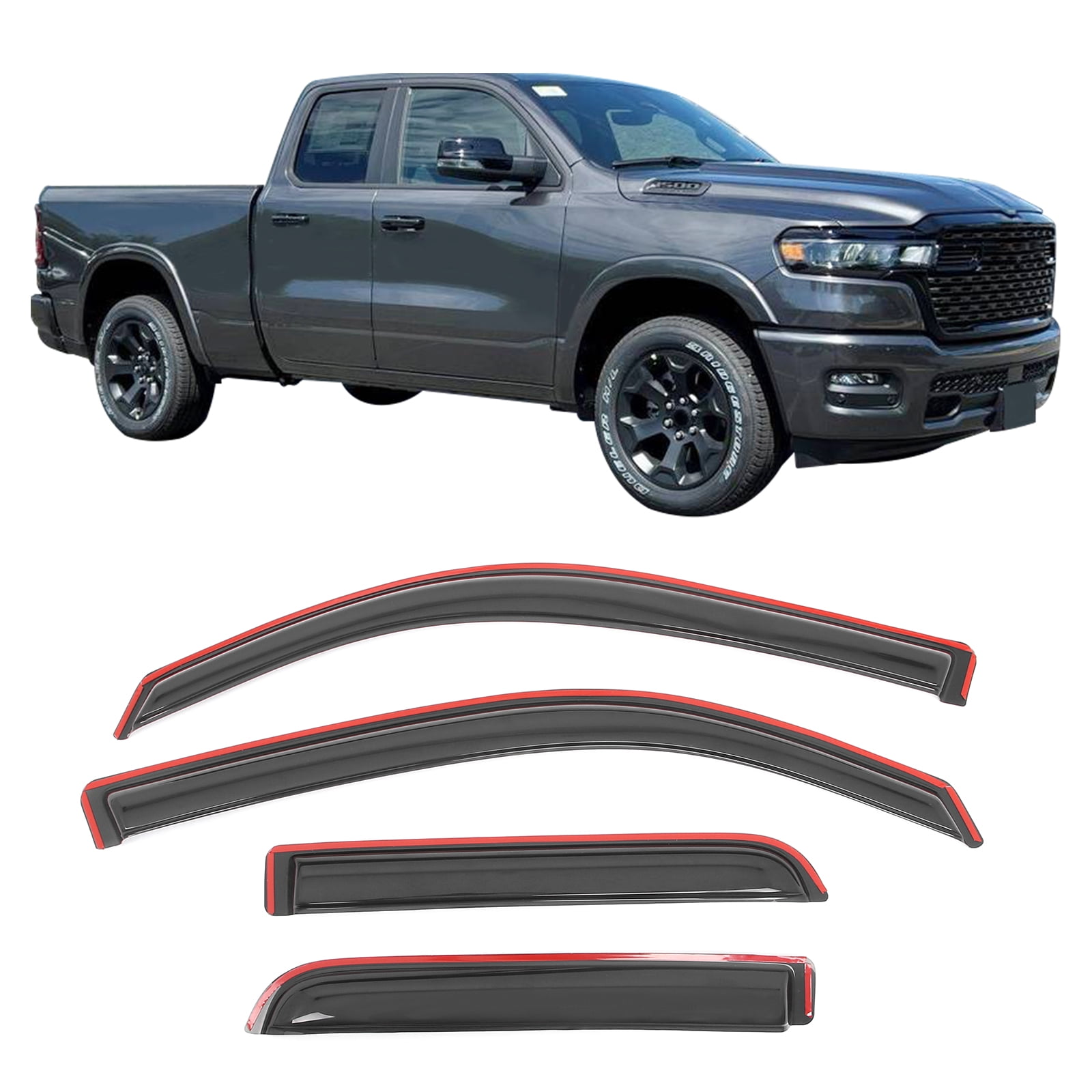Ikon Motorsports In-Channel Window Visors for 2019-2025 Ram 1500 Quad Cab Smoke Deflectors 4PCS ...