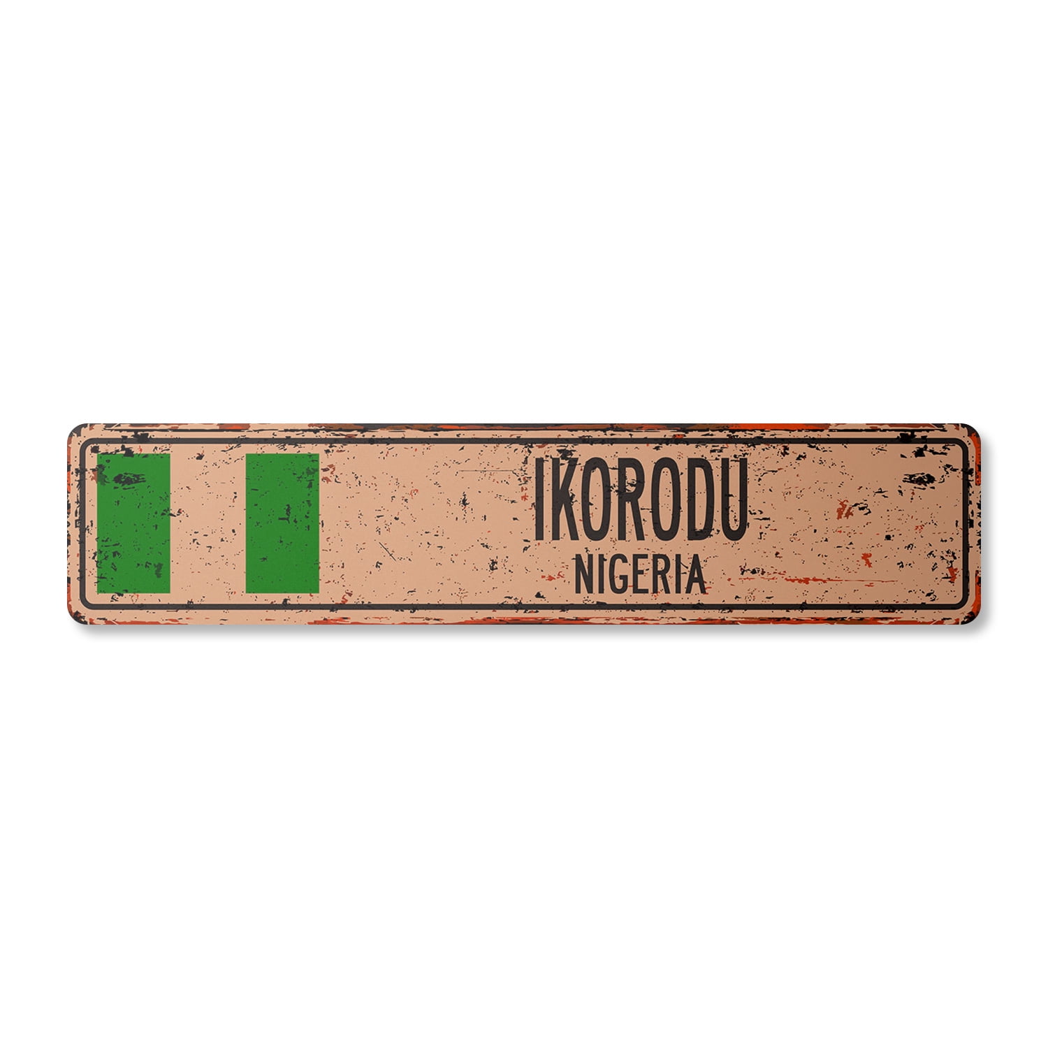 IKORODU NIGERIA Vintage Plastic Street Sign Nigerian flag city country ...