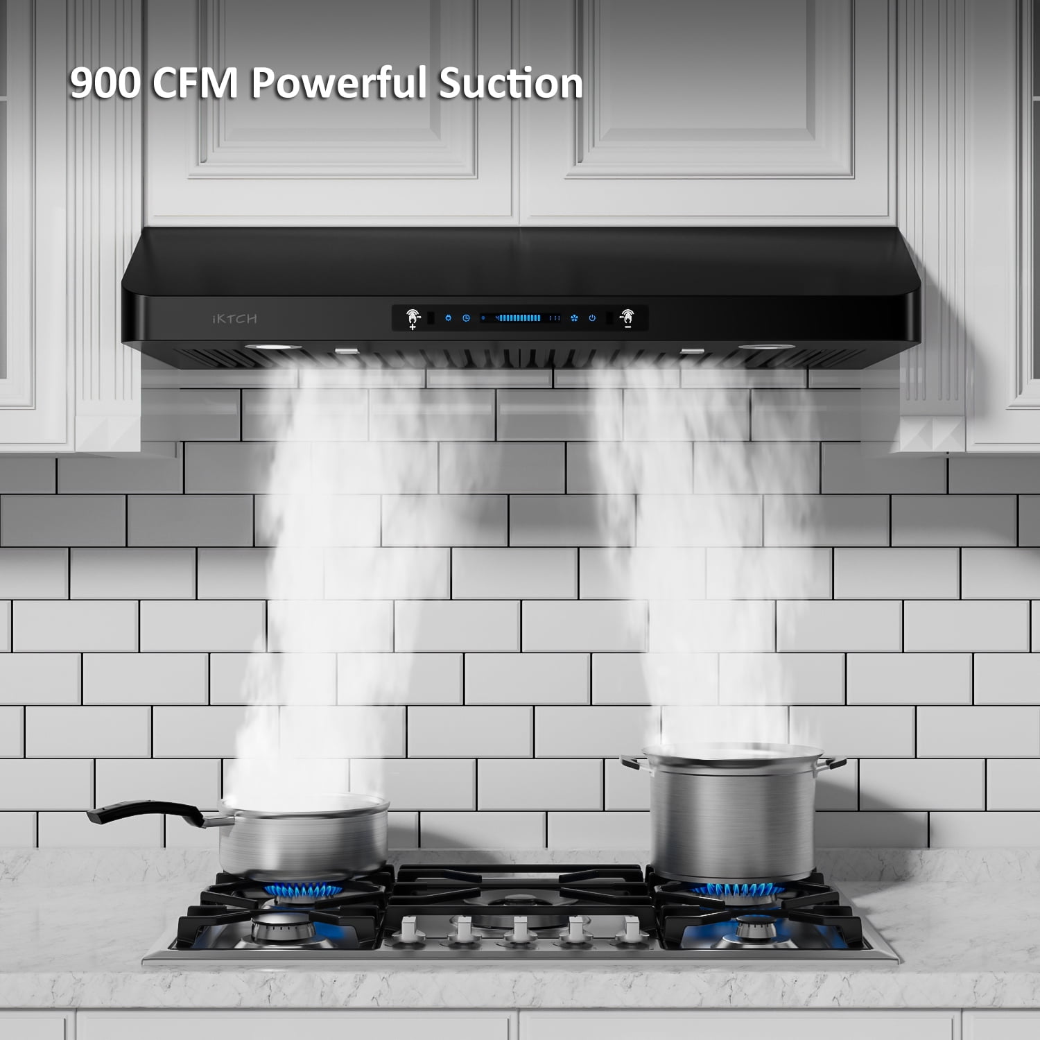 IKTCH 30 Inch Range Hood, 900-CFM, 4 Speed, Gesture Sensing, Touch ...