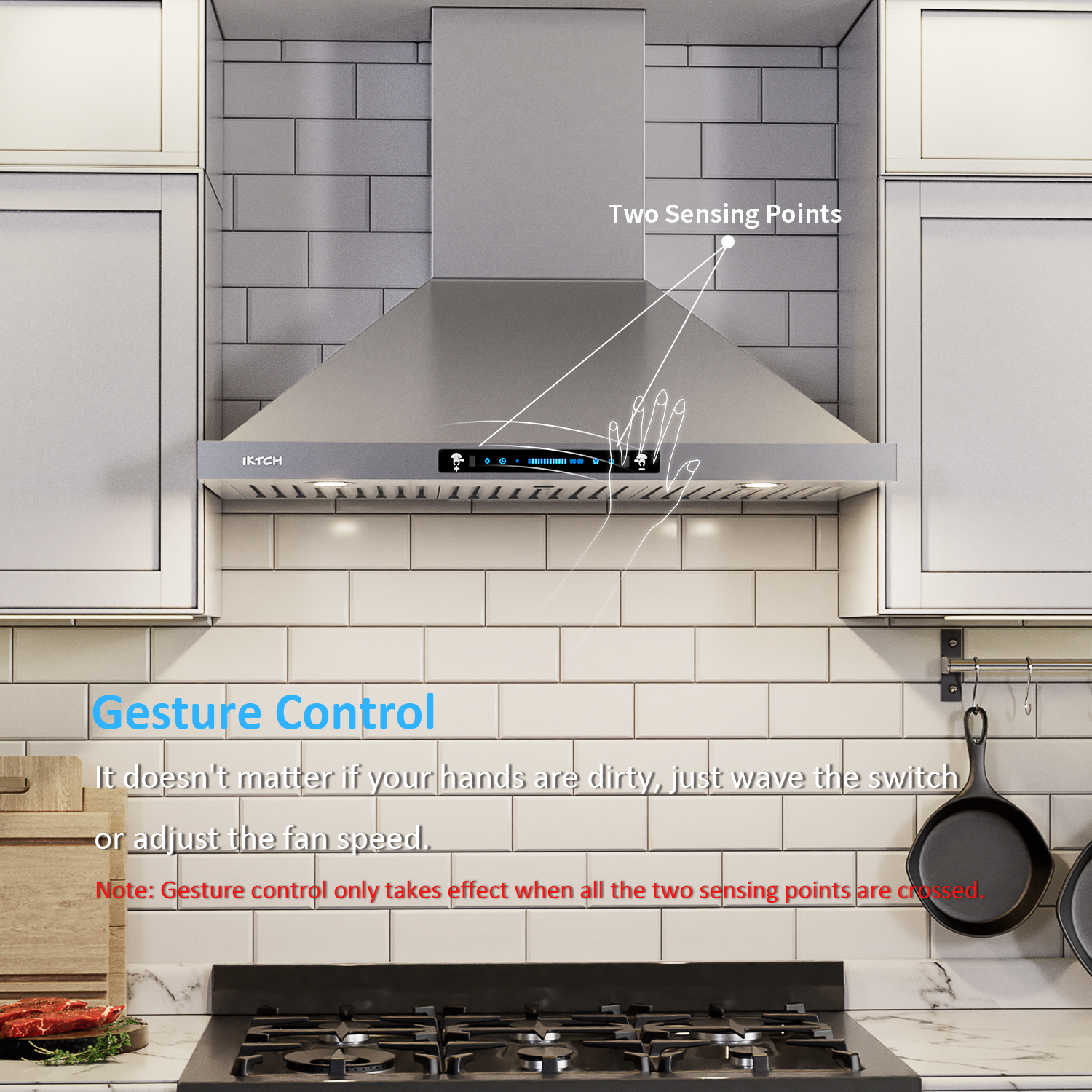 IKTCH Range Hoods 30 Inch Wall Mount Tempered Glass 900 CFM, Kitchen ...