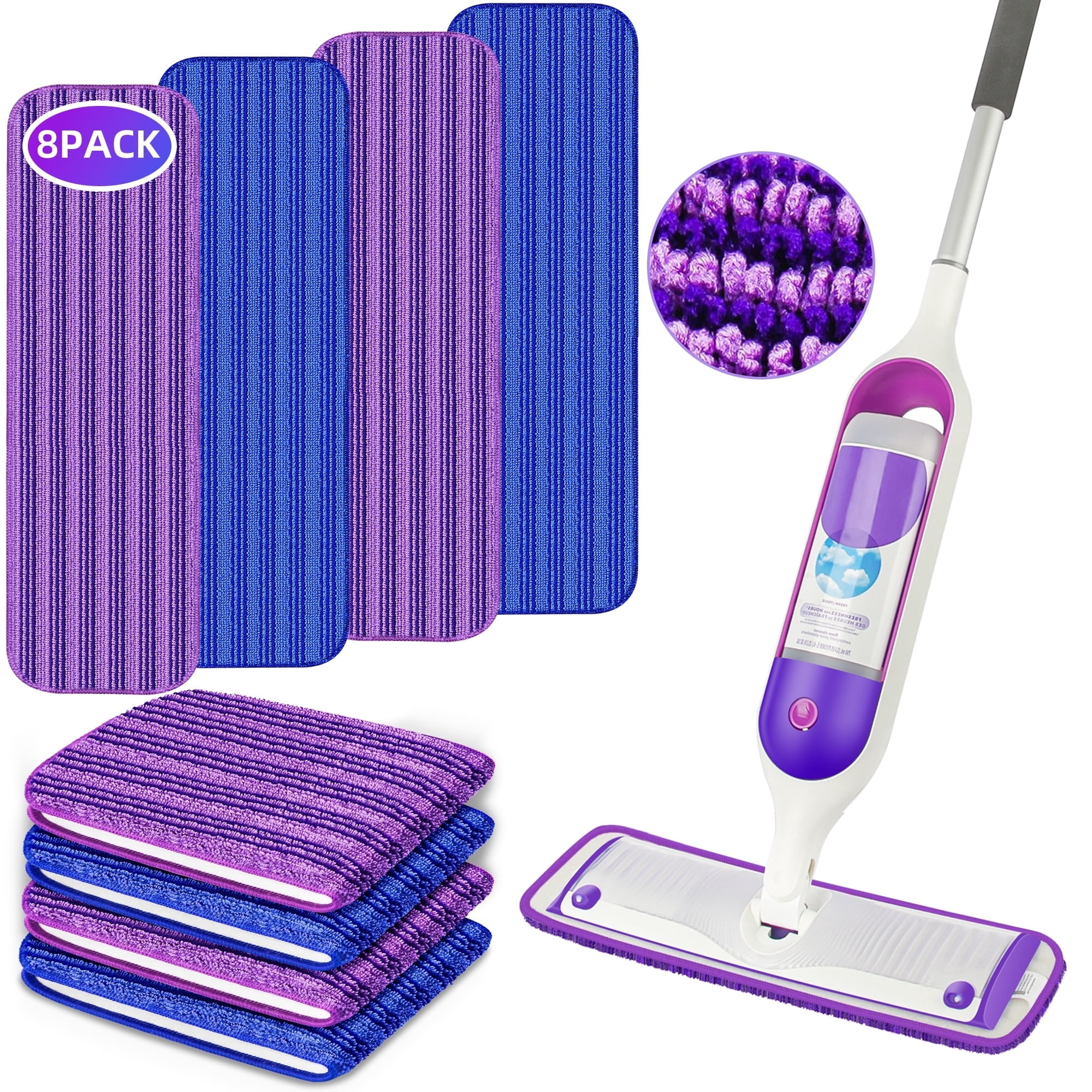 ILAVCLEAN 8 Pack Reusable Microfiber Mop Pads Refills Compatible with ...