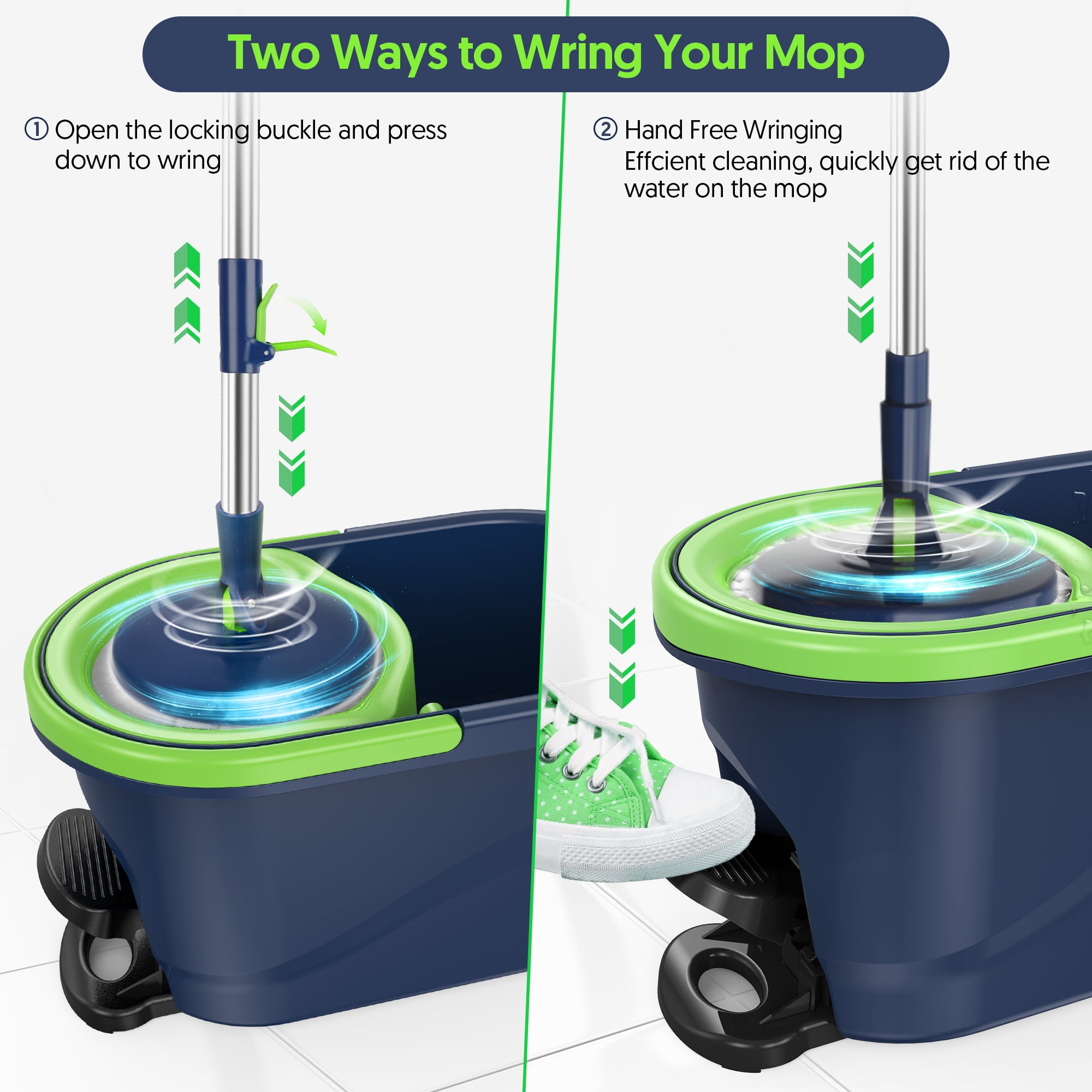 ILAVCLEAN Spin Mop and Bucket with Wringer Set for Floors Cleaning ...