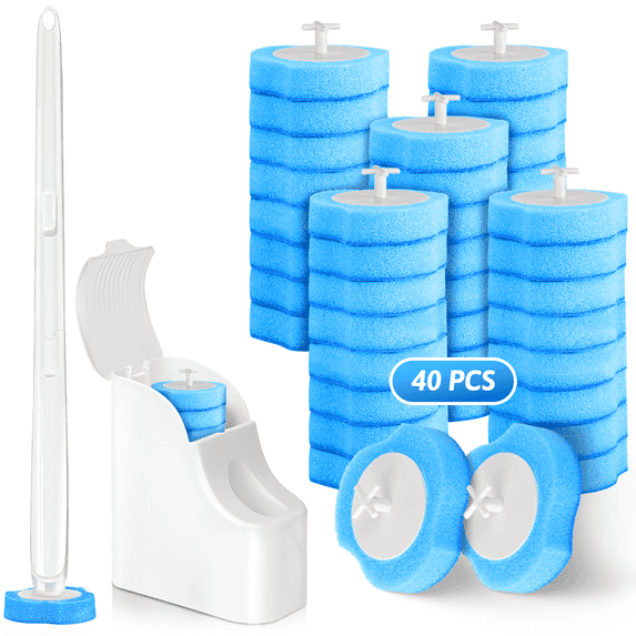 MYSPRI Disposable Toilet Brush Cleaner and Holder with 40 Refill Heads ...