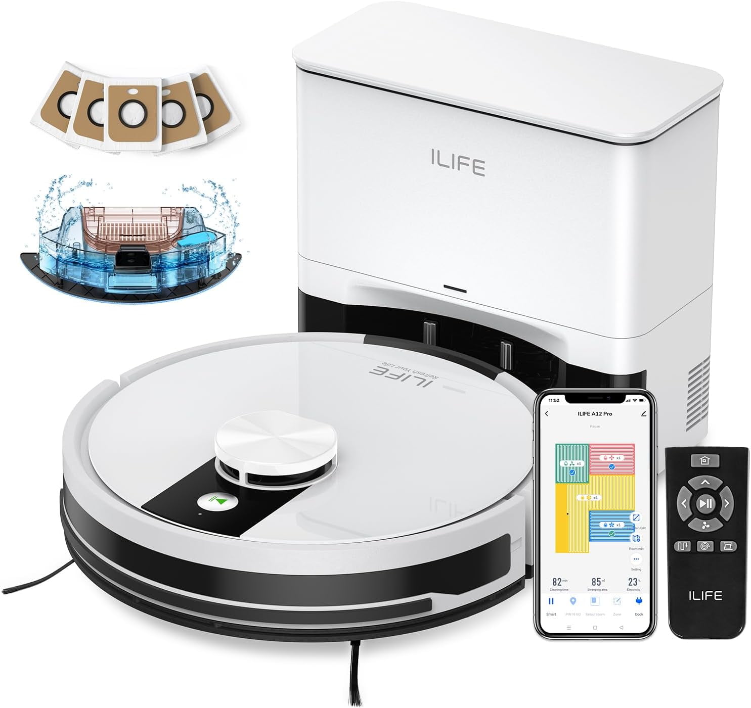 ILIFE A12 Pro Robot Vacuum and Mop Combo, Self Emptying Station for 60 ...