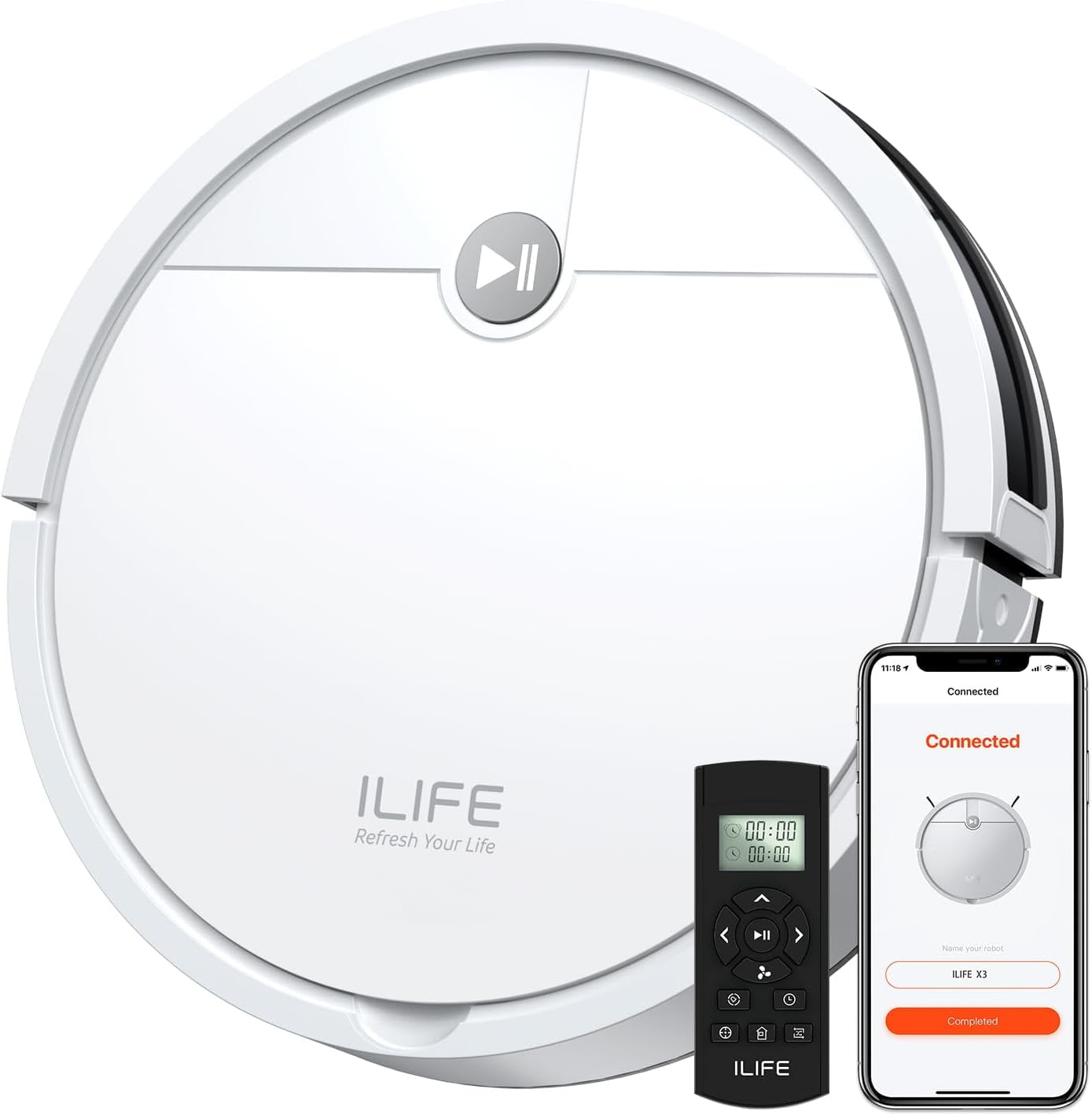 ILIFE X3 Robot Vacuum Cleaner, Tangle-Free 3000Pa Suction, 120 Min Runtime, Self-Charging ...