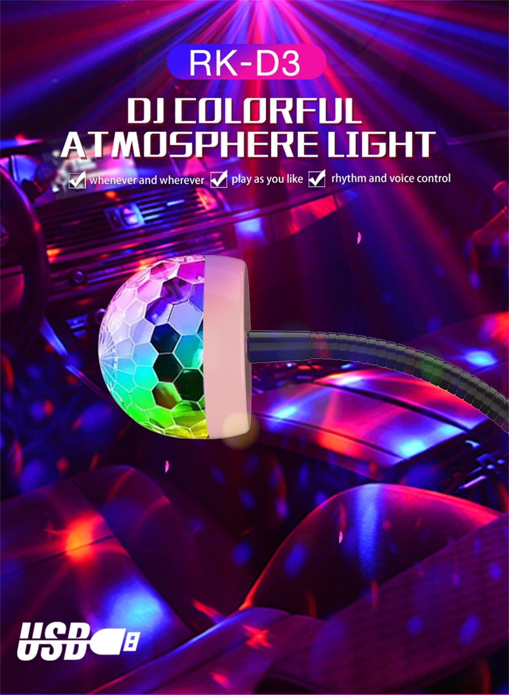 ILJNDTGBE Led Auto Lamp DJ Atmosphere Light DJ RGB Colorful Music Sound ...