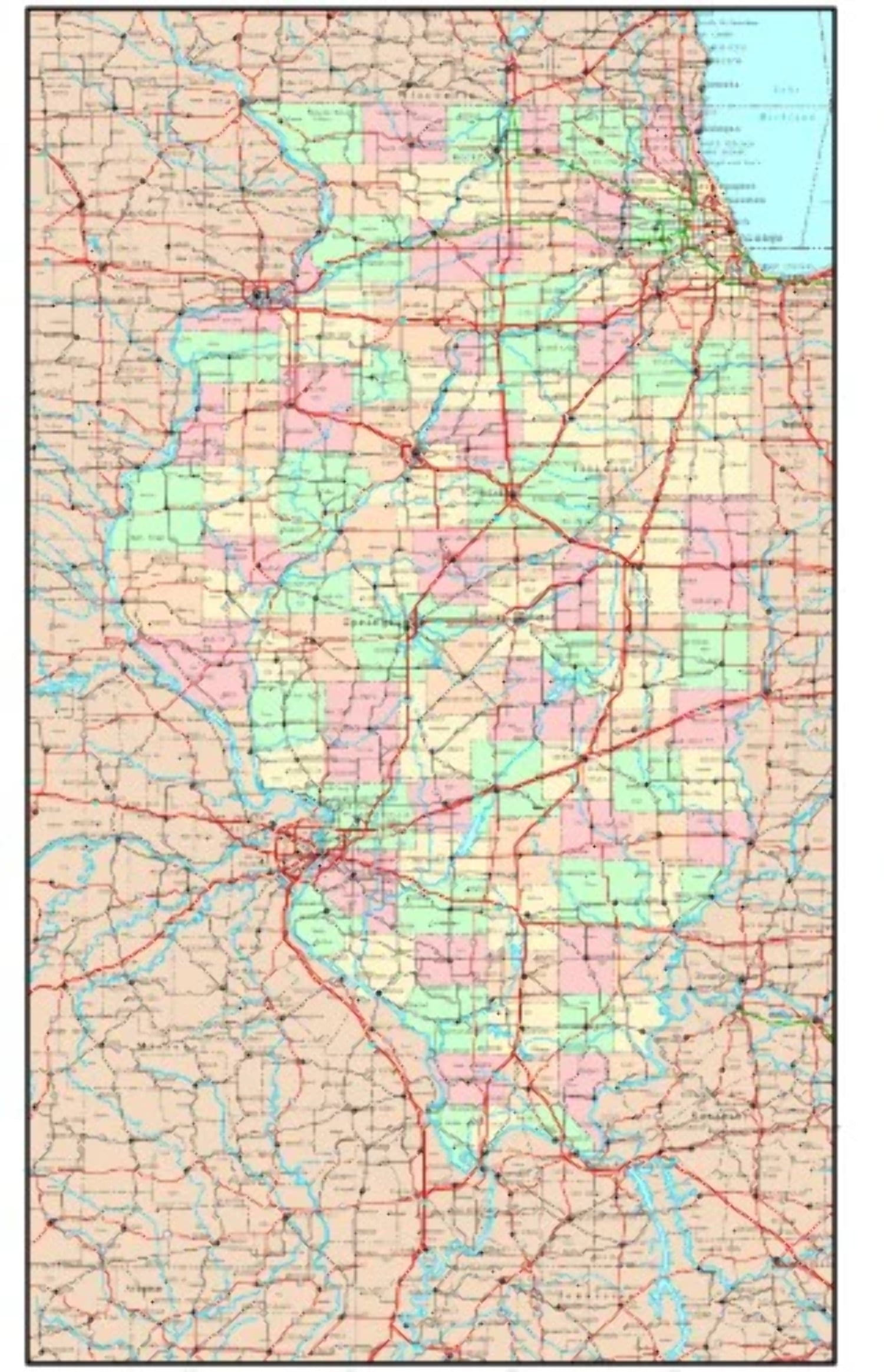 ILLINOIS STATE ROAD POLITICAL MAP GLOSSY POSTER PICTURE PHOTO BANNER ...