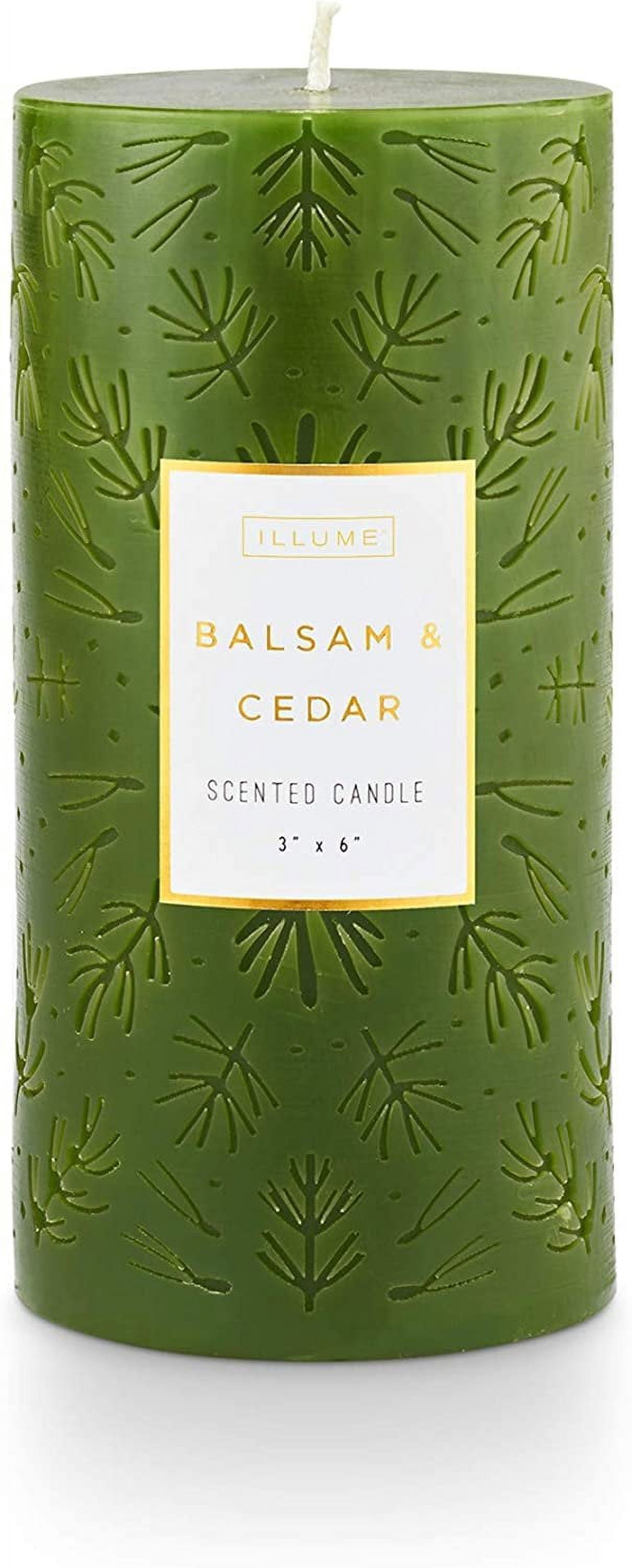 ILLUME Noble Holiday Balsam & Cedar Debossed Etched Pillar Candle, 4" x ...