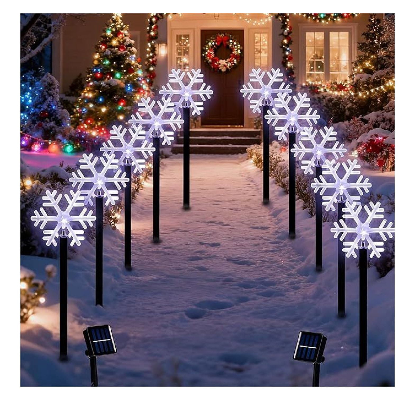 ILLUMINEW Christmas Snowflake Pathway Lights, 10 Pack Solar Christmas ...
