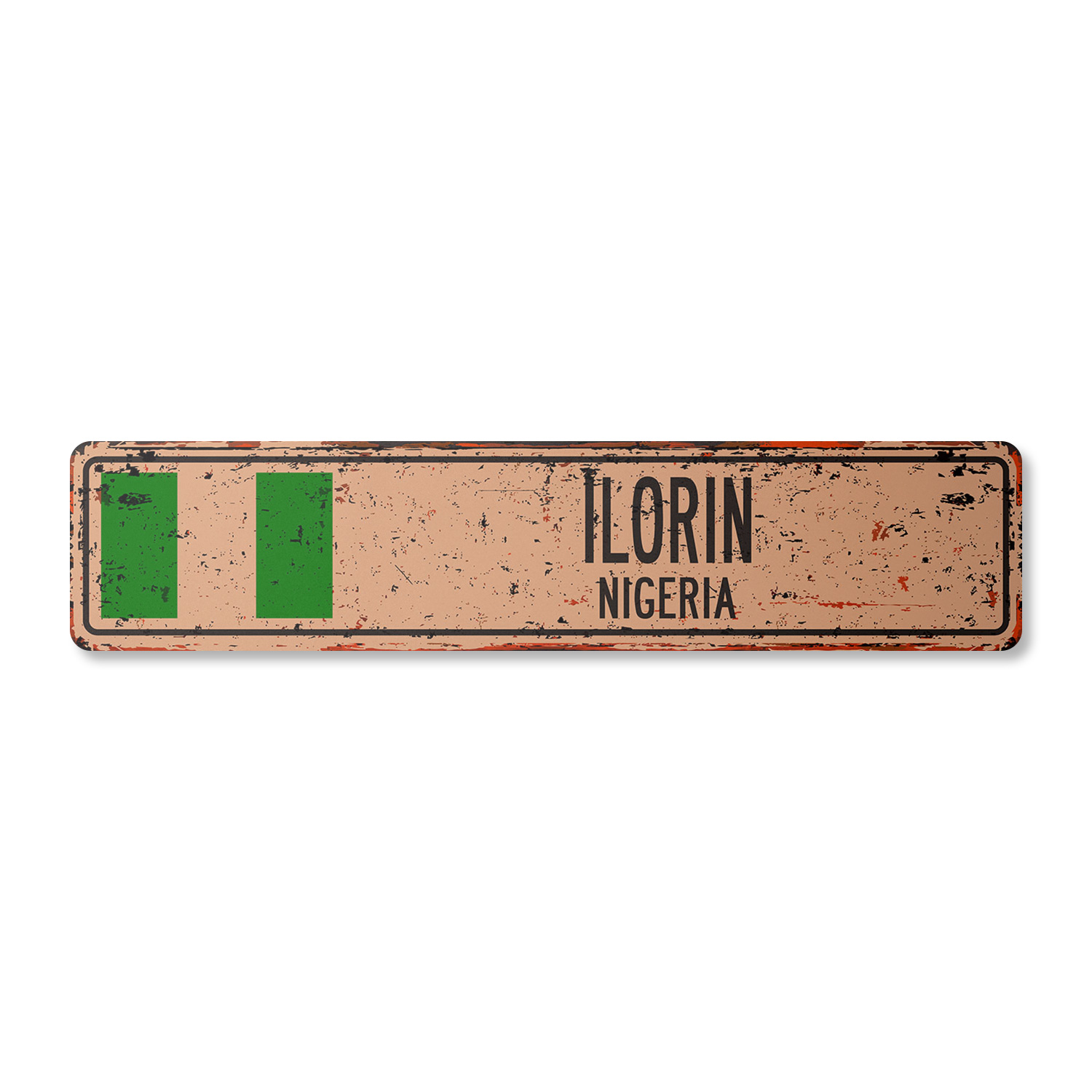 ILORIN NIGERIA Vintage Plastic Street Sign Nigerian flag city country ...