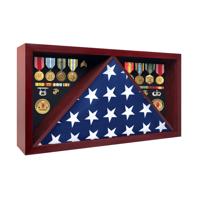 ILOT Military Shadow Box - Solid Wood, Mahogany, Suitable for 5'x9.5 ...