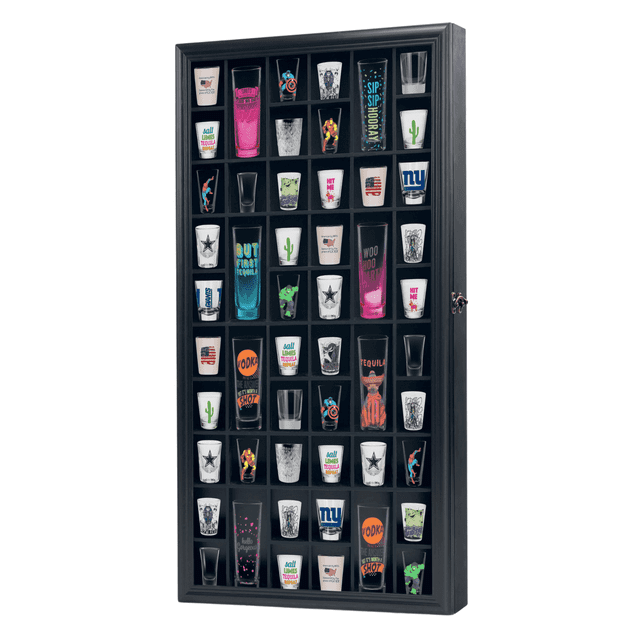 "ILOT Shot Glass Display Case, Solid Wood, 52 Slot Shadow Box, UV ...