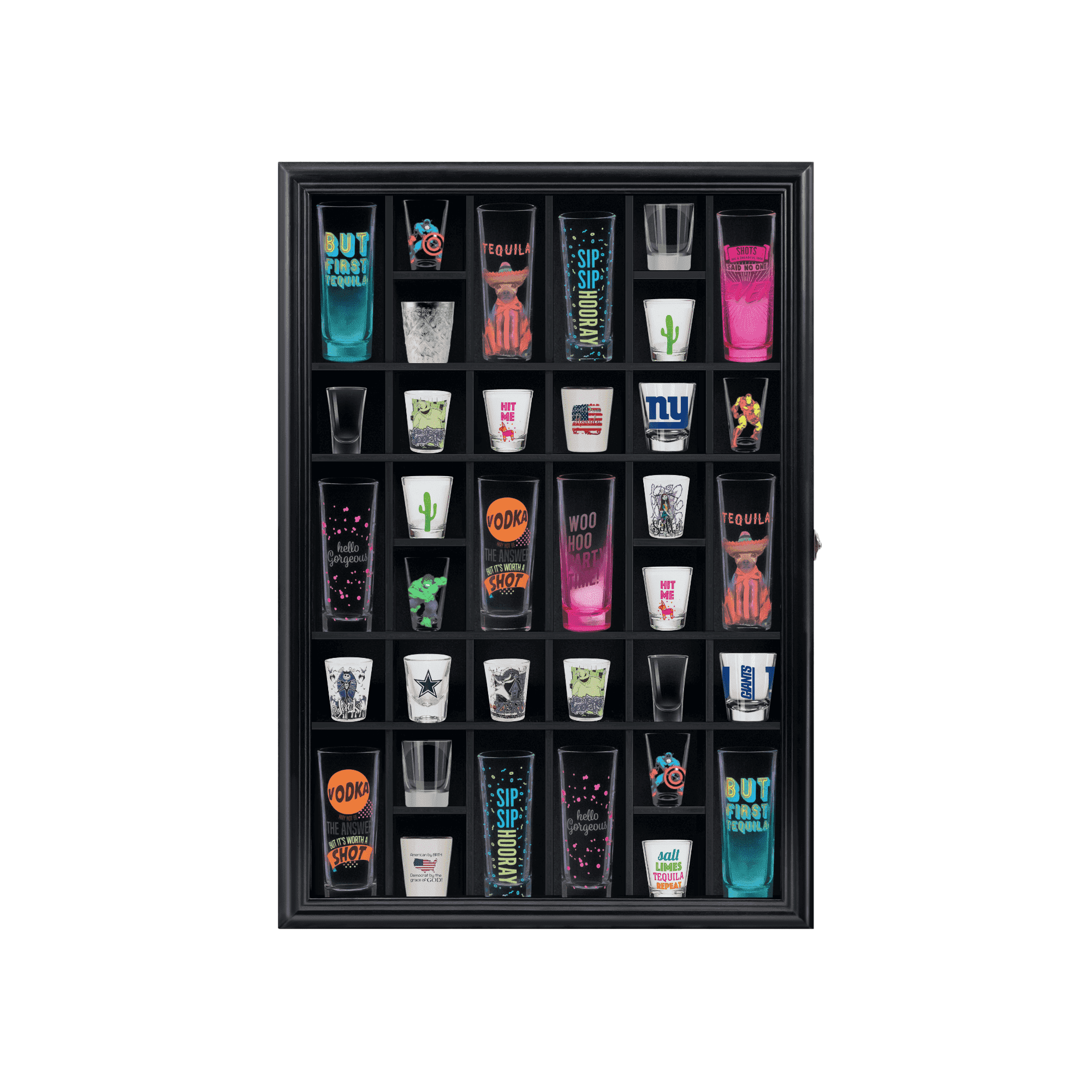 ILOT Shot Glass Display Cabinet Solid Wood - Large Display Case for ...