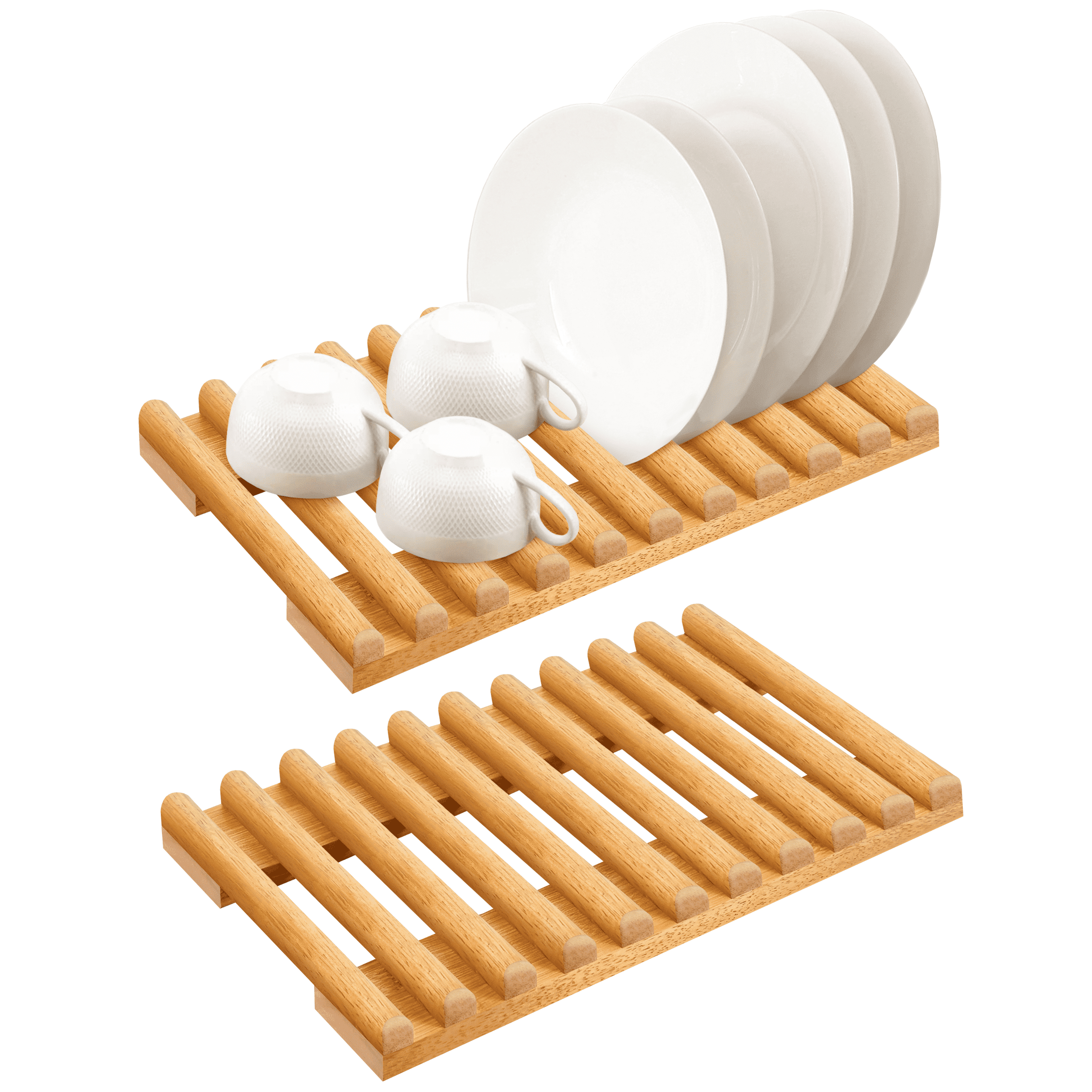 ILOT Solid Wood Kitchen Dish Drying Rack 10 Slots Plate Organizer for ...