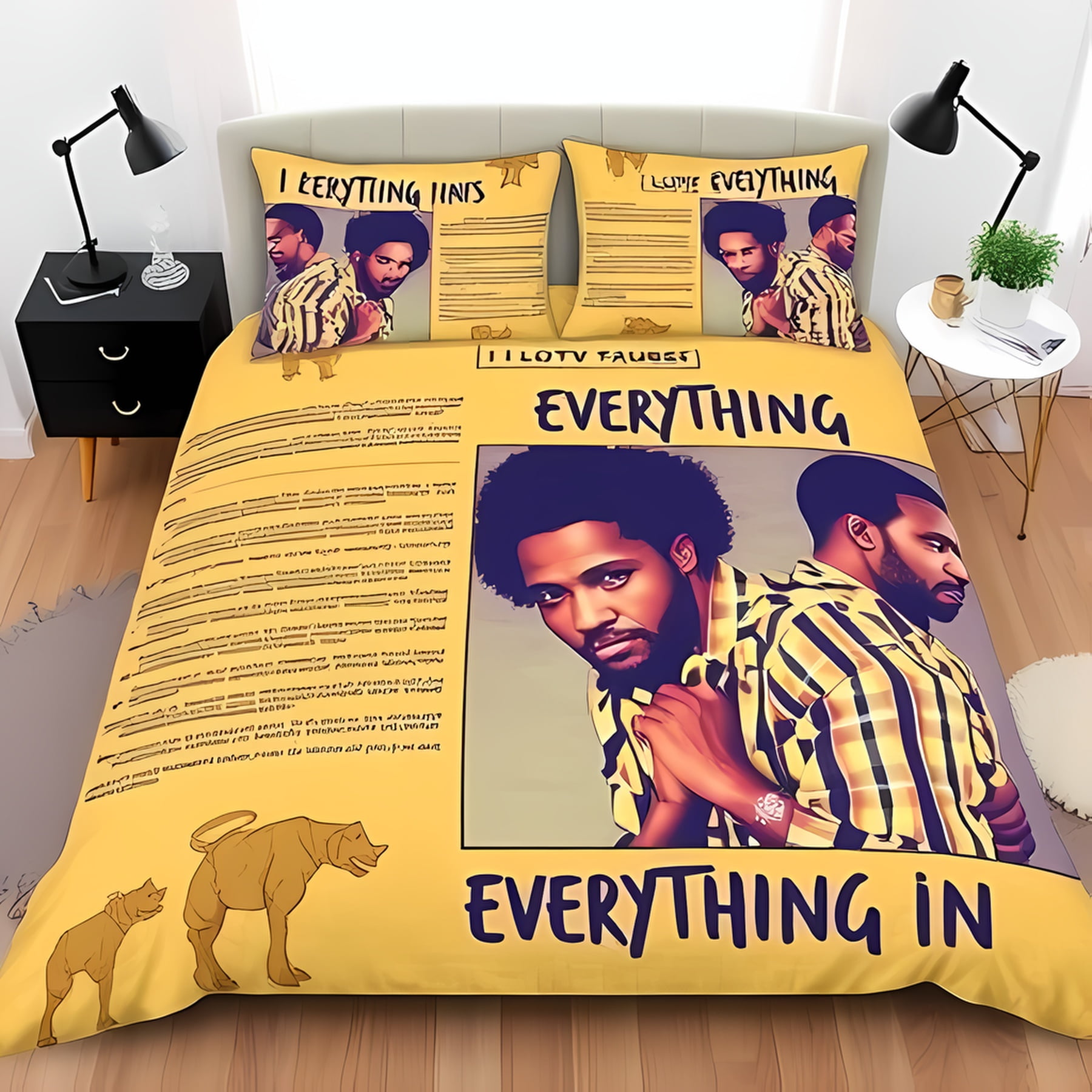 ILOVEMAKONNEN Mustard Yellow 3-Piece Duvet Cover & Pillowcase Set ...