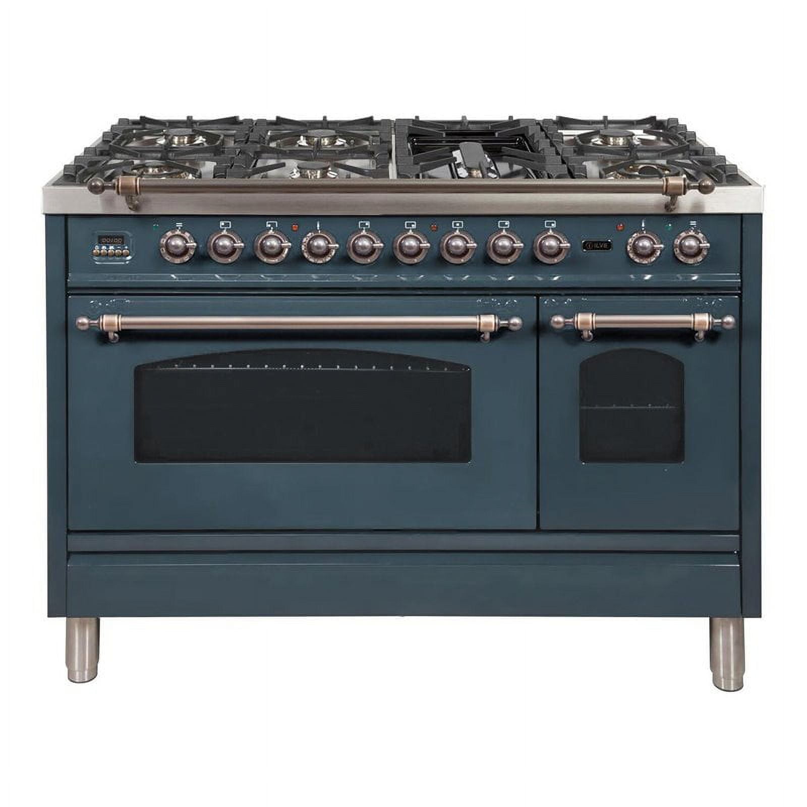 ILVE Nostalgie 48" NG Metal Double Oven Dual Fuel Range in Blue Gray ...