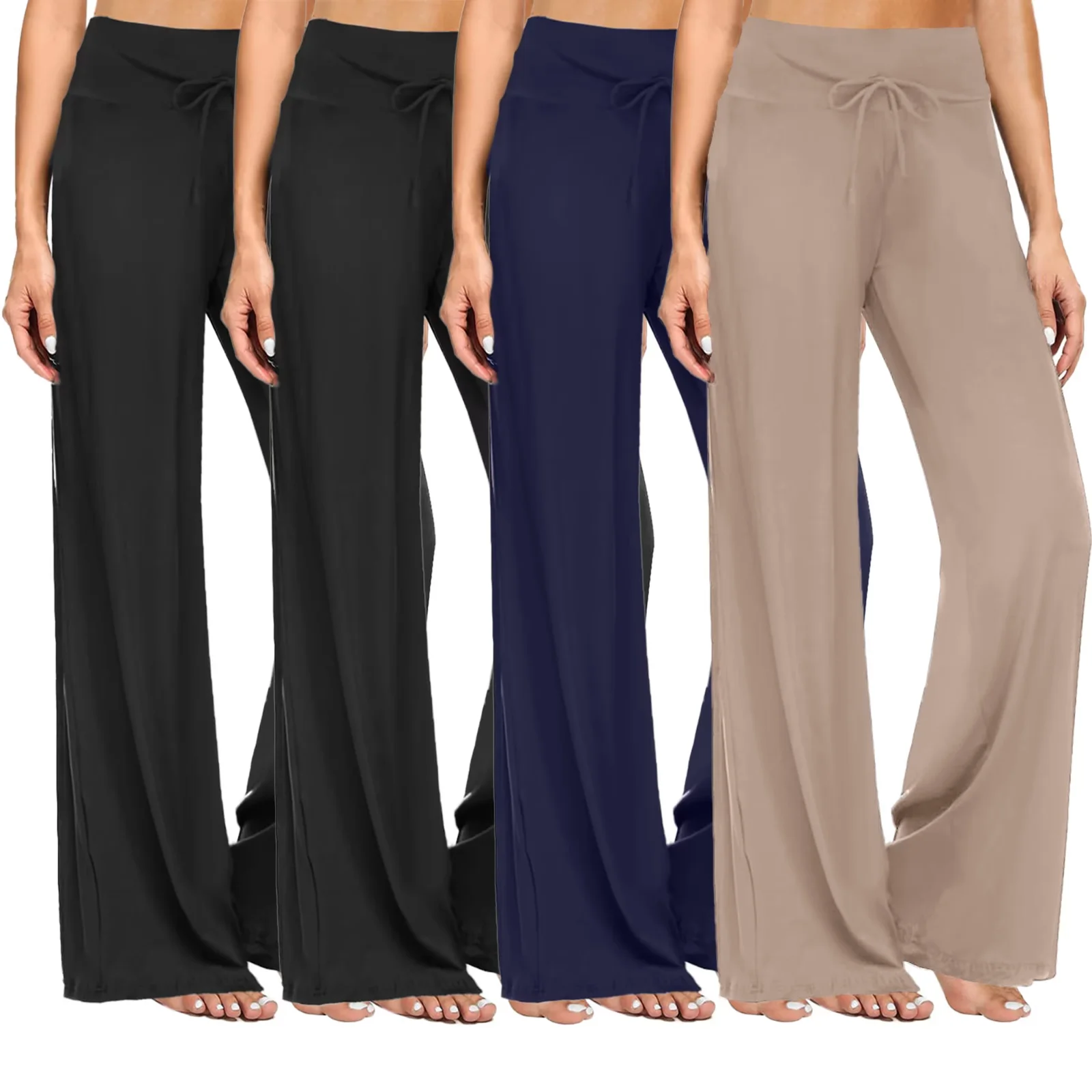 ILYSS 4-pack Soft Pajama Pants for Women, Wide Leg Comfy Casual Lounge ...
