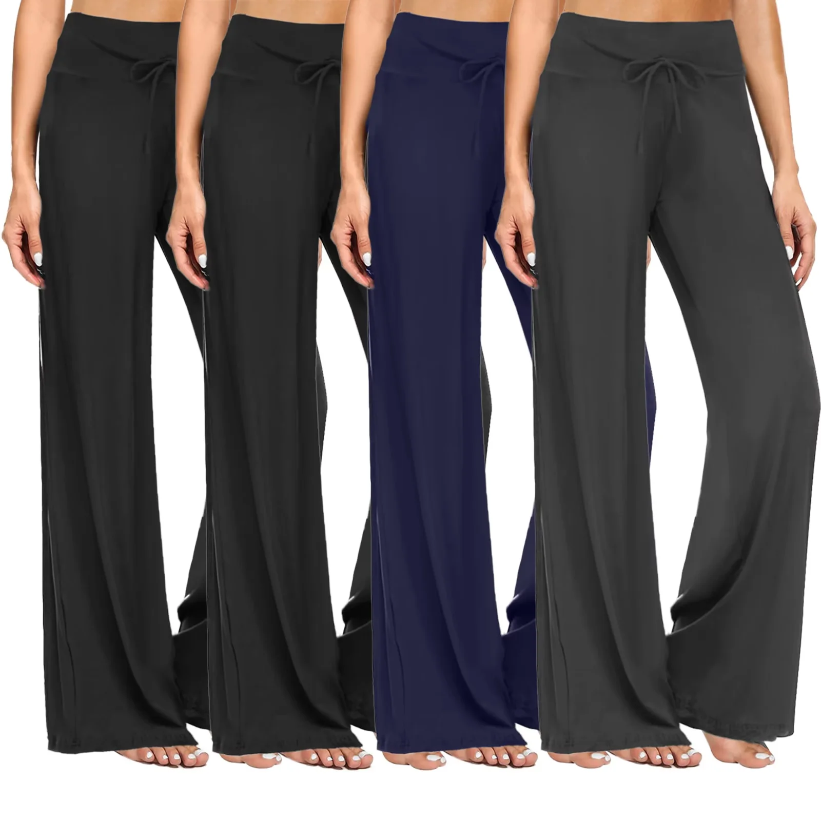 ILYSS 4-pack Soft Pajama Pants for Women, Wide Leg Comfy Casual Lounge ...