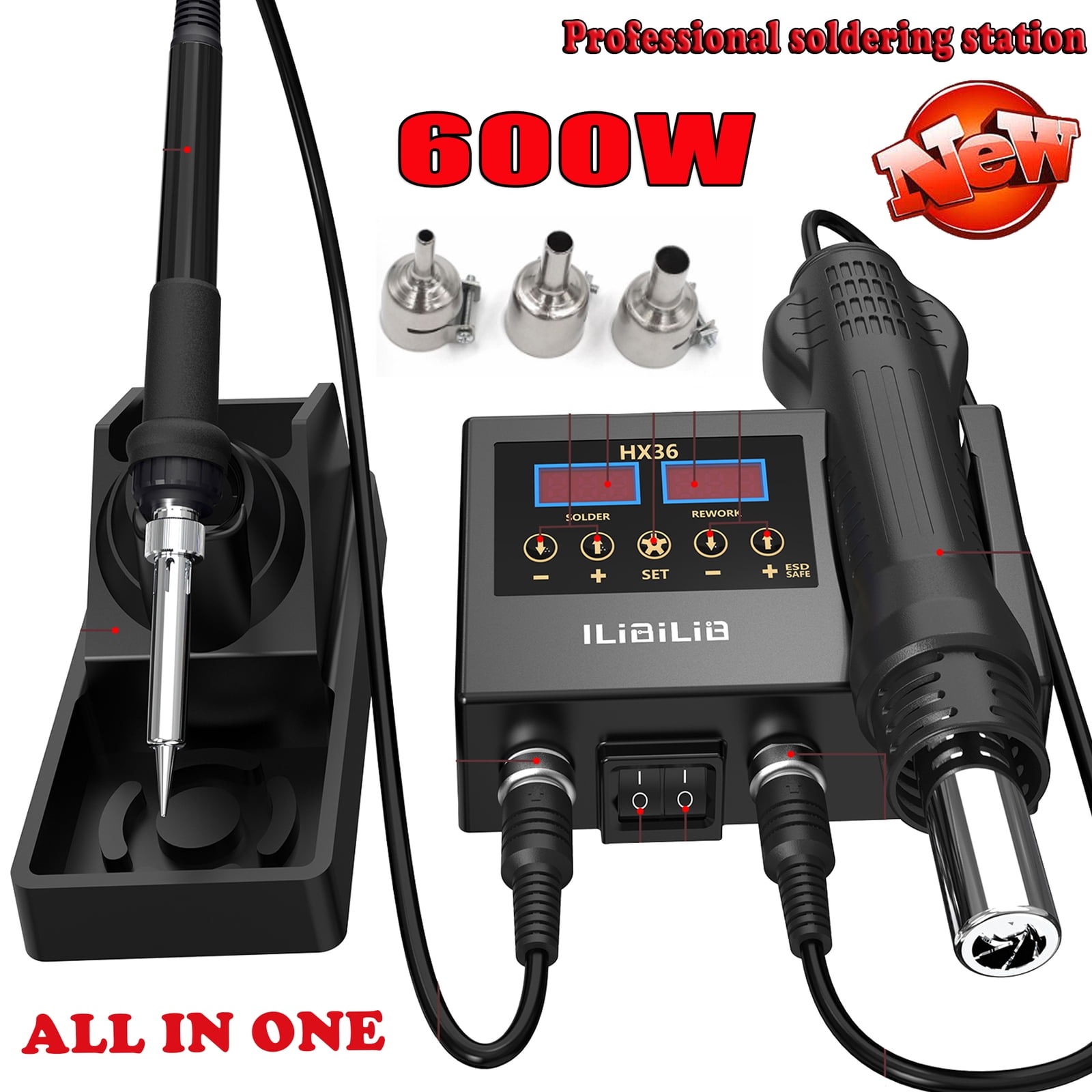ILibILib 600W Rework Soldering Iron Station SMD Solder Tool Digital ...