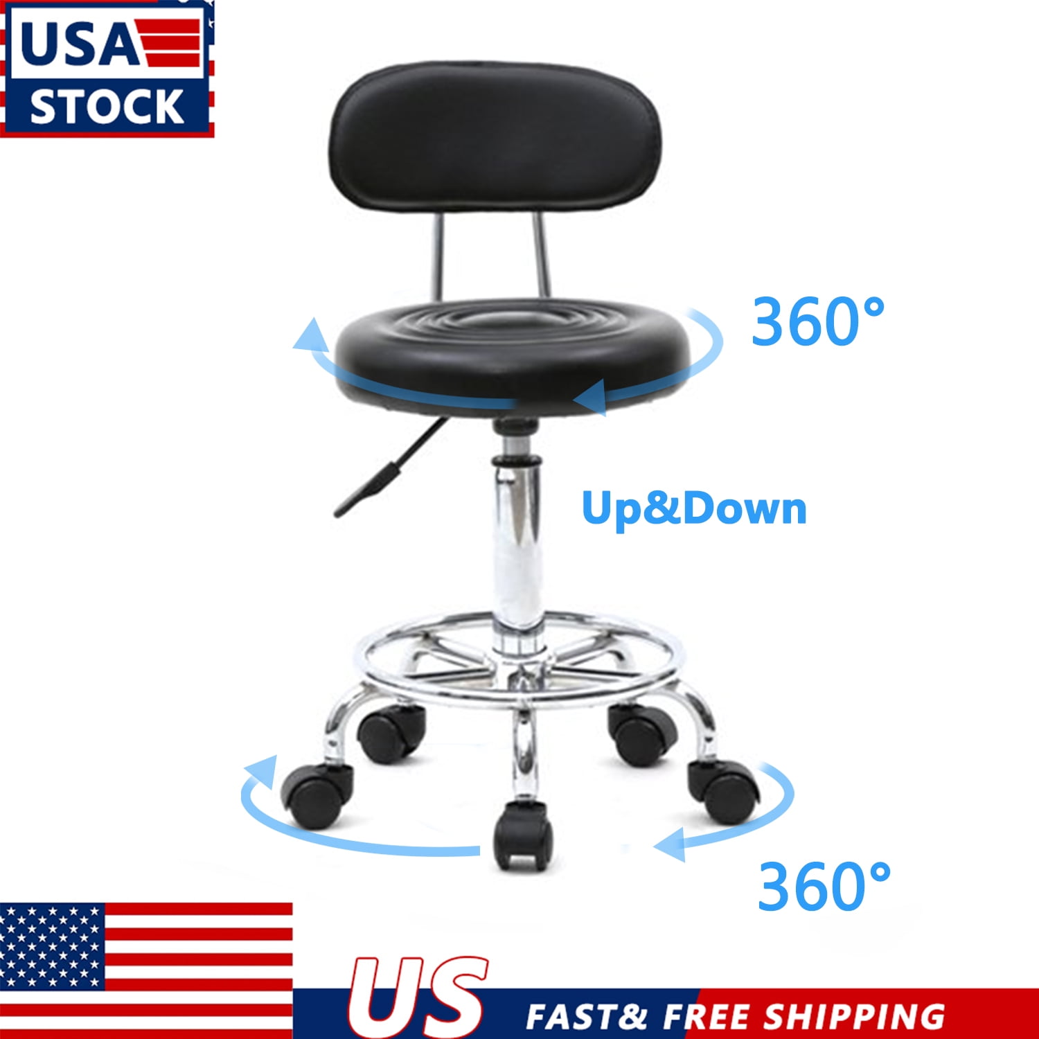 IM Beauty Salon Rolling Stool, Adjustable, 360 Swivel, Leather, Heavy ...