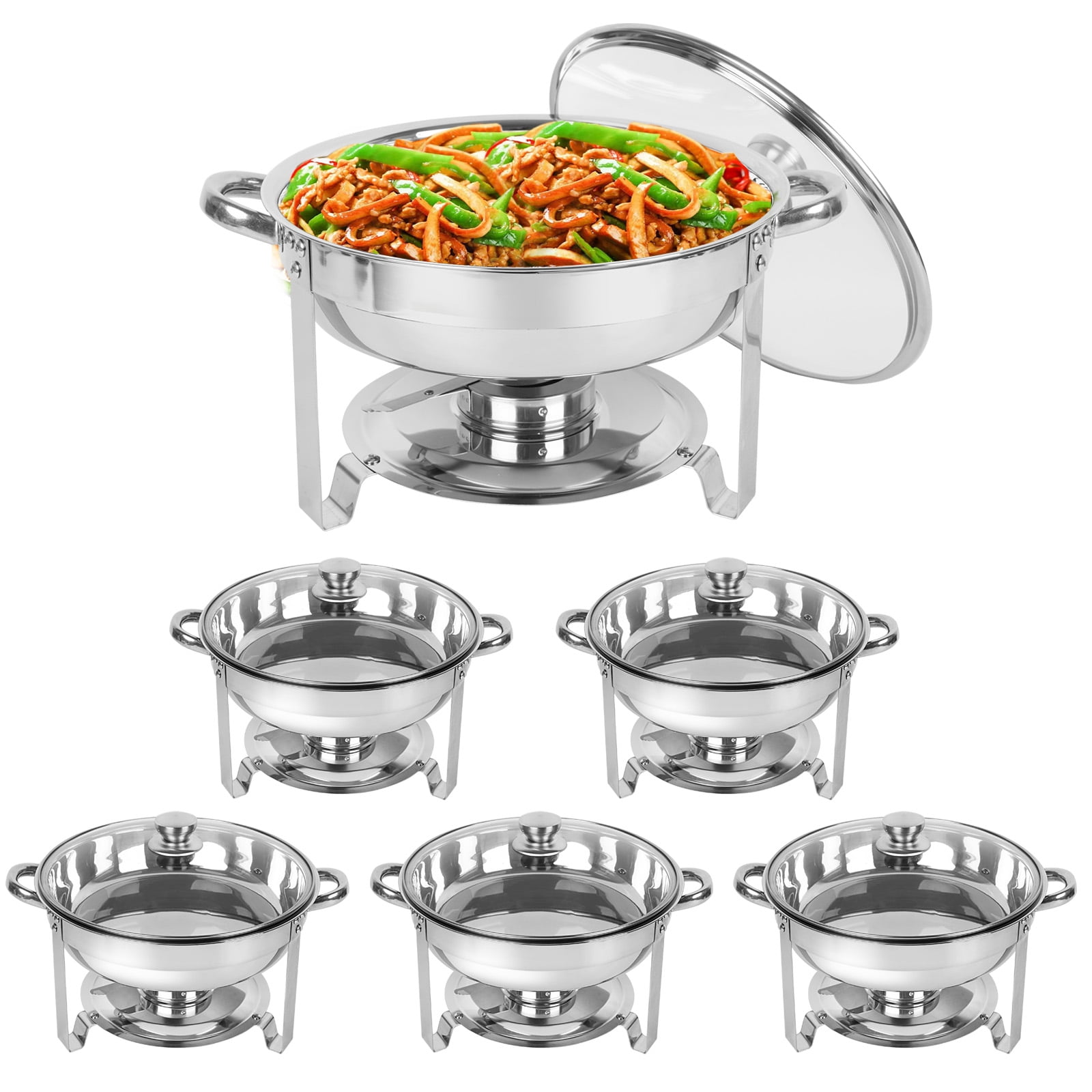 Imacone 5QT Round Chafing Dish Buffet Set with Glass Lid, Stainless ...